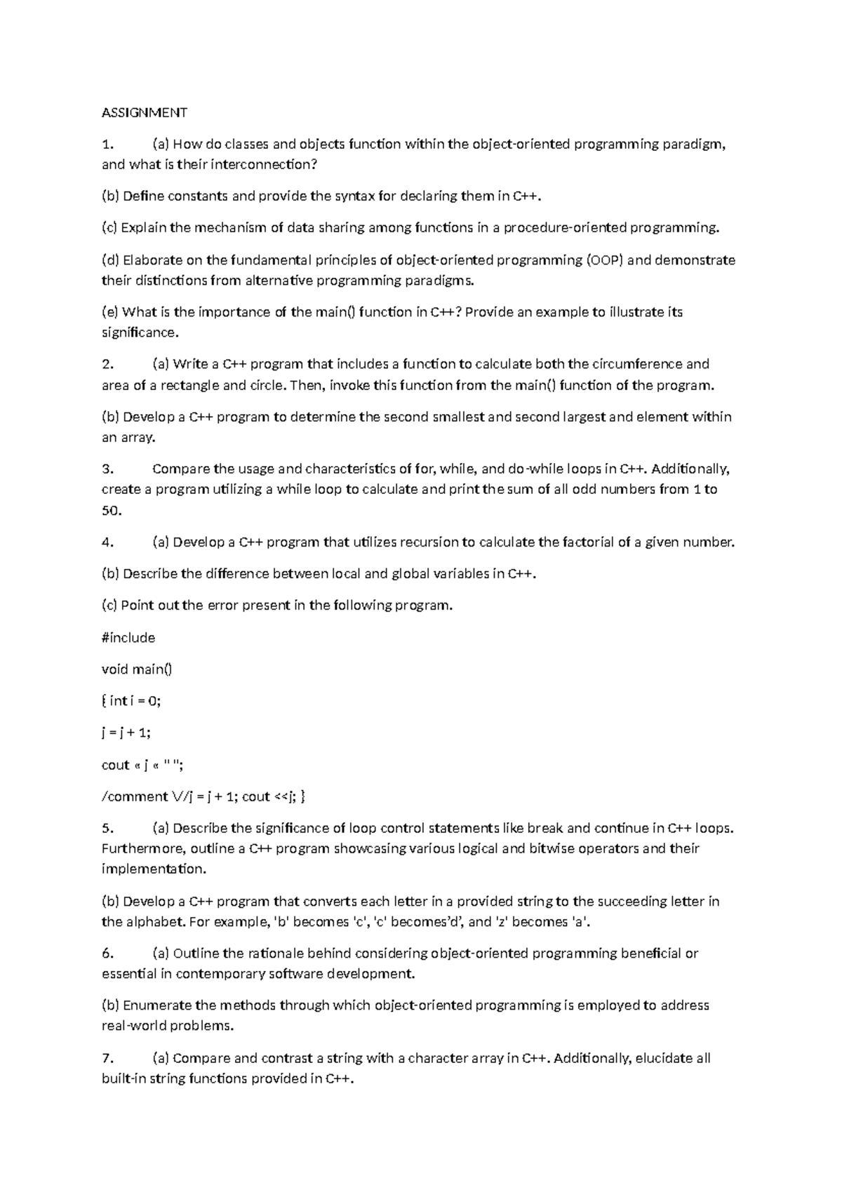 Assignment - Abc - ASSIGNMENT (a) How do classes and objects function ...
