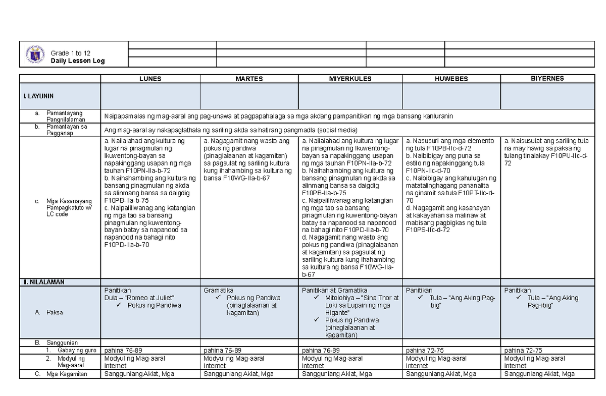 WEEK 4 DLL edited - CONTAINS FILIPINO SUBJECT-RELATED DOCUMENTS - Grade ...