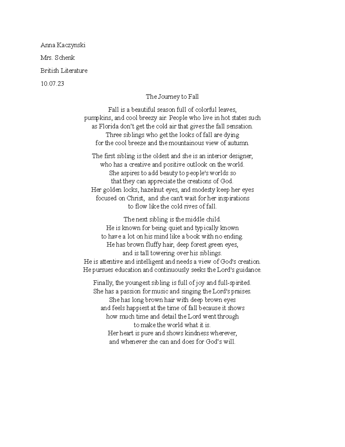 Creative writting Canterbury tales - Anna Kaczynski Mrs. Schenk British ...