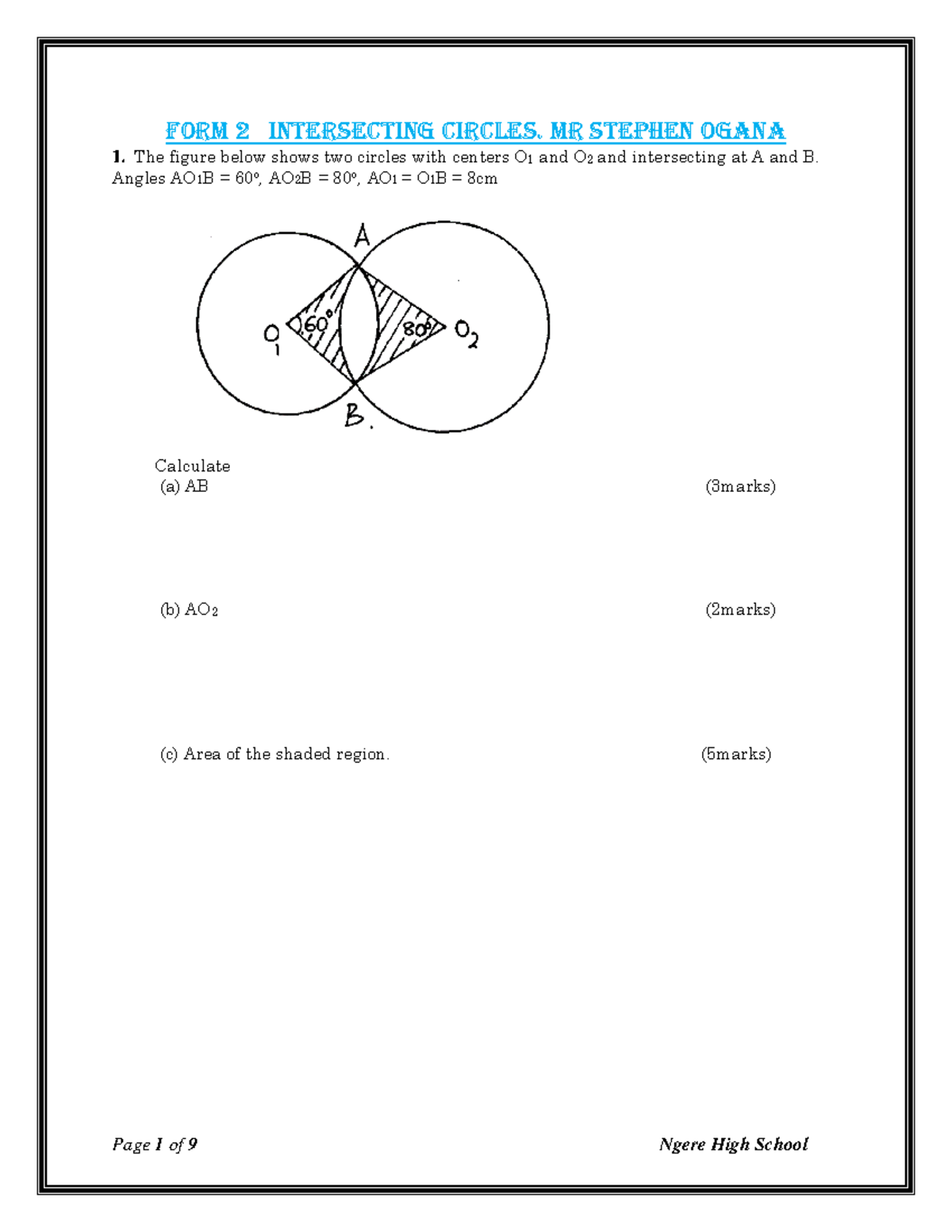 2.12 Intersecting Circles - FORM 2 INTERSECTING CIRCLES. MR STEPHEN ...