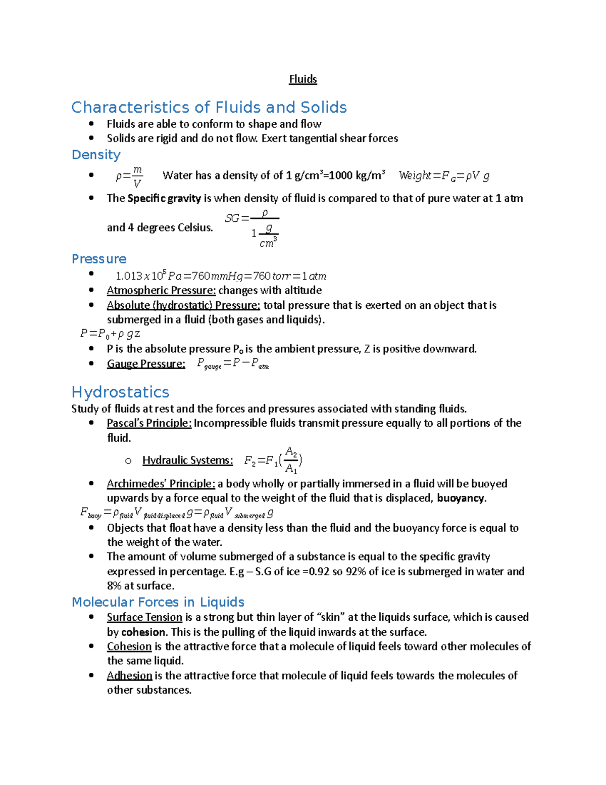 Fluids - Lecture notes 5 - Fluids Characteristics of Fluids and Solids ...