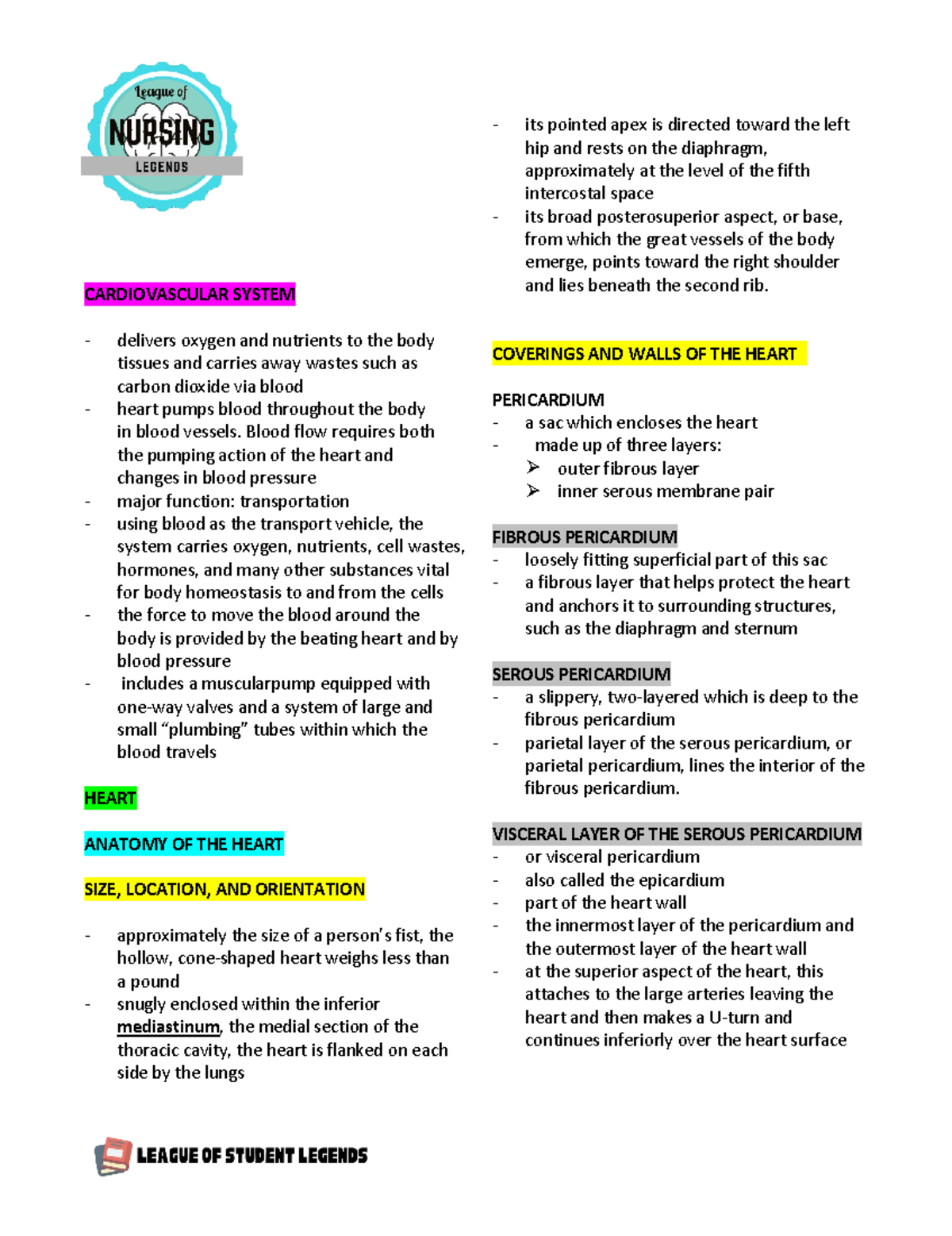 14 - Anaphy Activities - CARDIOVASCULAR SYSTEM delivers oxygen and ...