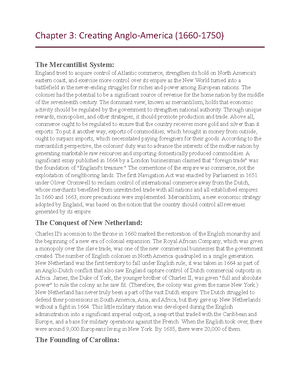 Ch. 3 : Creating Anglo-America from 1660-1750 (Hist 1301) - Chapter 3 ...