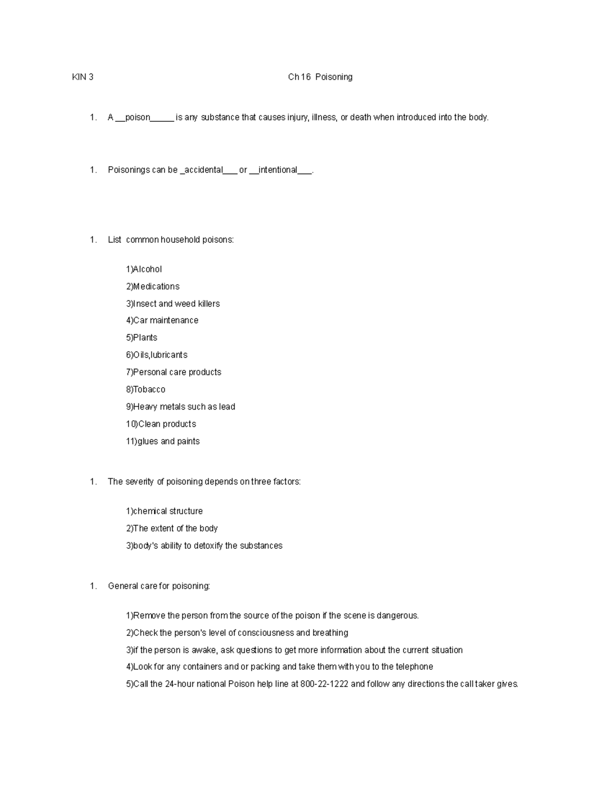 KIN 3 Ch 16 Poisoning - Coursework - KIN 3 Ch 16 Poisoning A poison ...