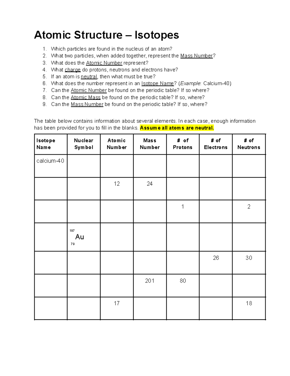 Atomic Structure – Isotopes - Atomic Structure – Isotopes Which ...