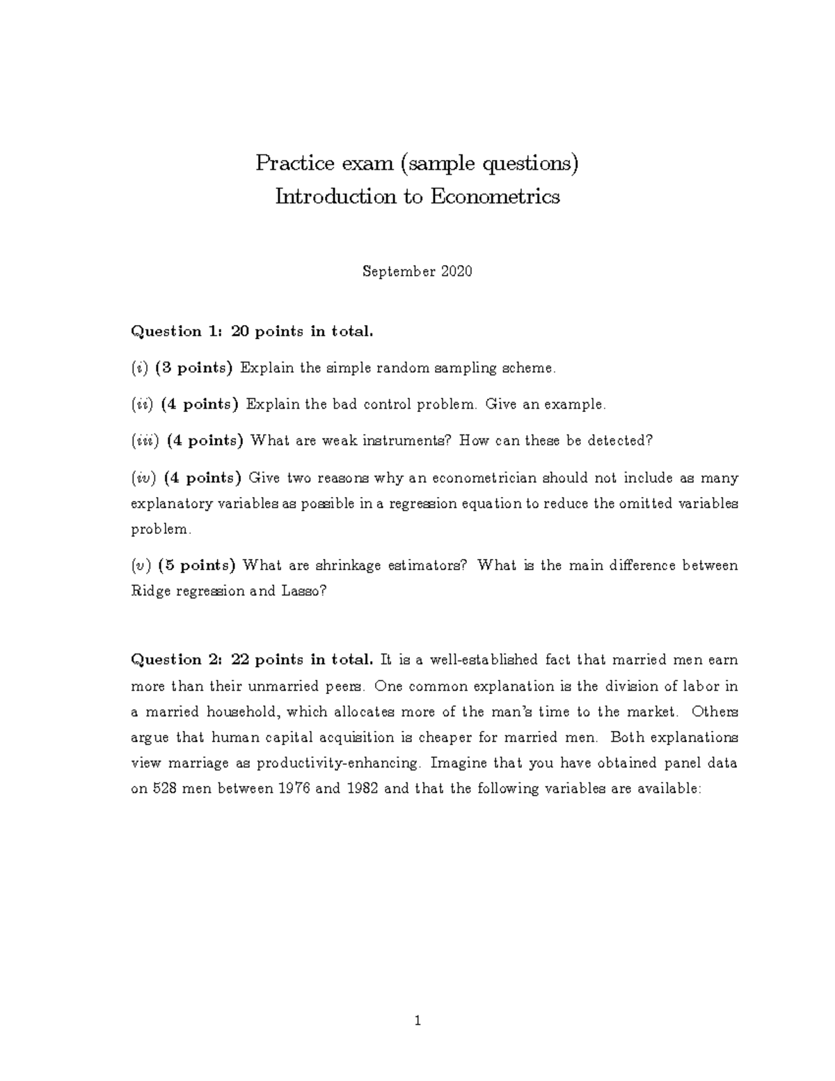 practice exammmmmm - Practice exam (sample questions) Introduction to ...