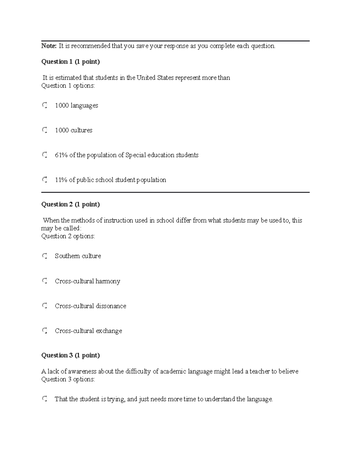 Quiz 2 - Practice Test; Special Education; Spring 2015 - Note: It is ...
