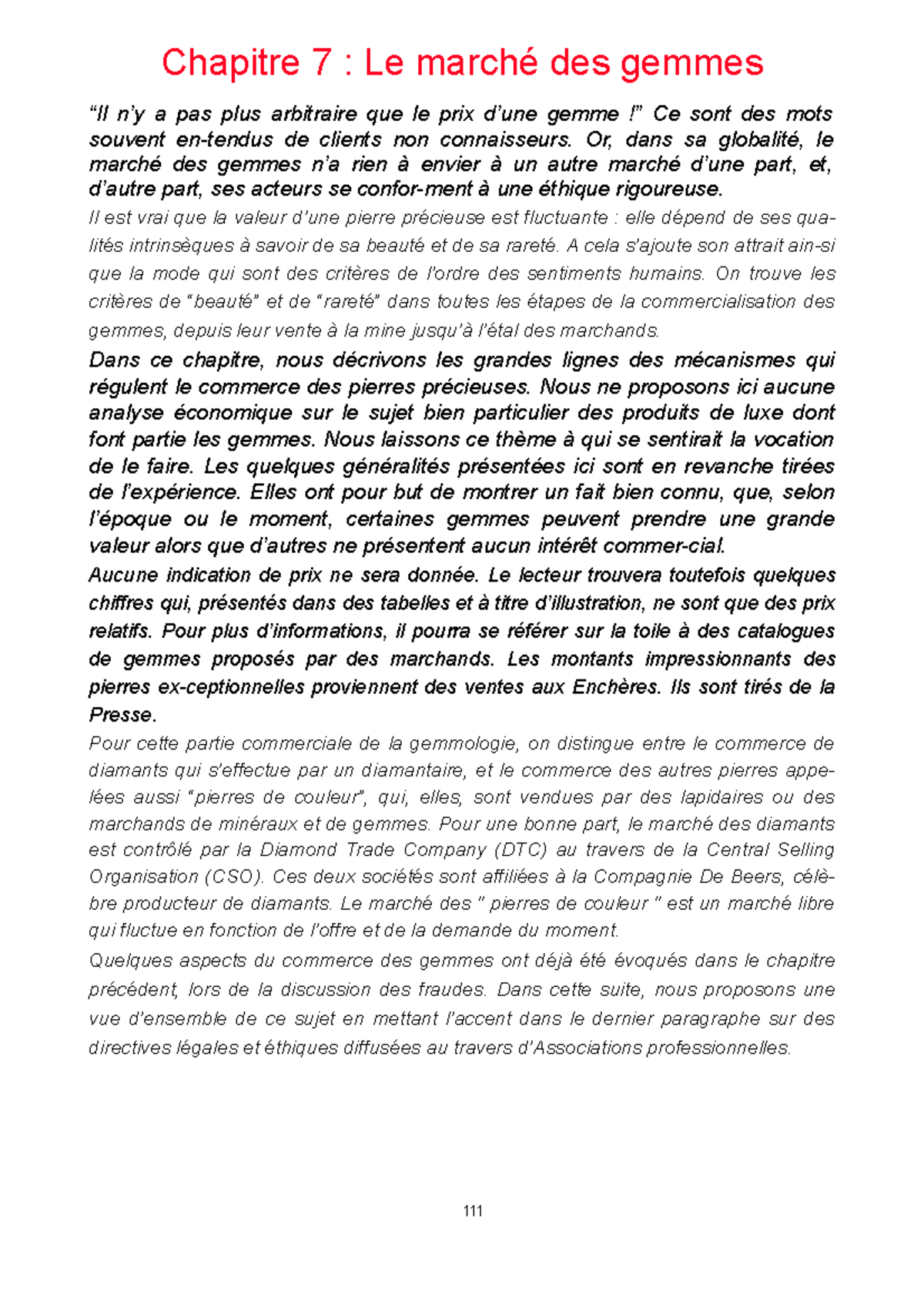 Ch07 Le marche des gemmes - Chapitre 7 : Le marché des gemmes “Il n’y a ...