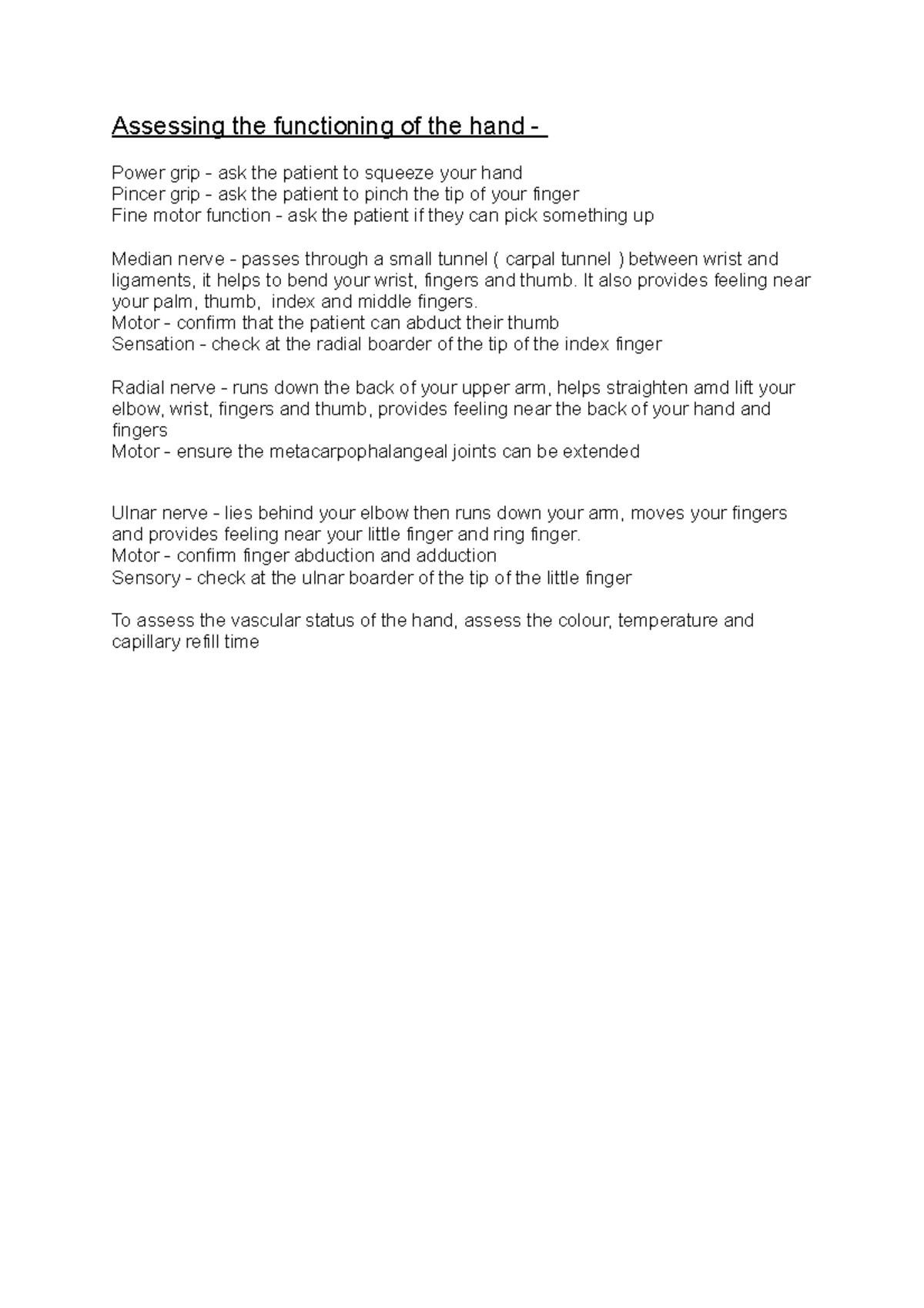 Assess functioning of hand - Assessing the functioning of the hand ...