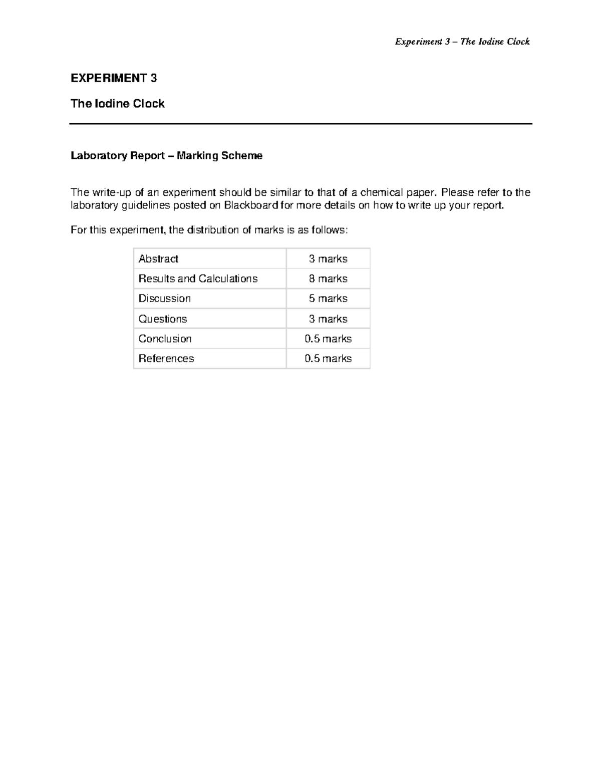 Experiment 3 - The Iodine Clock - EXPERIMENT 3 The Iodine Clock ...