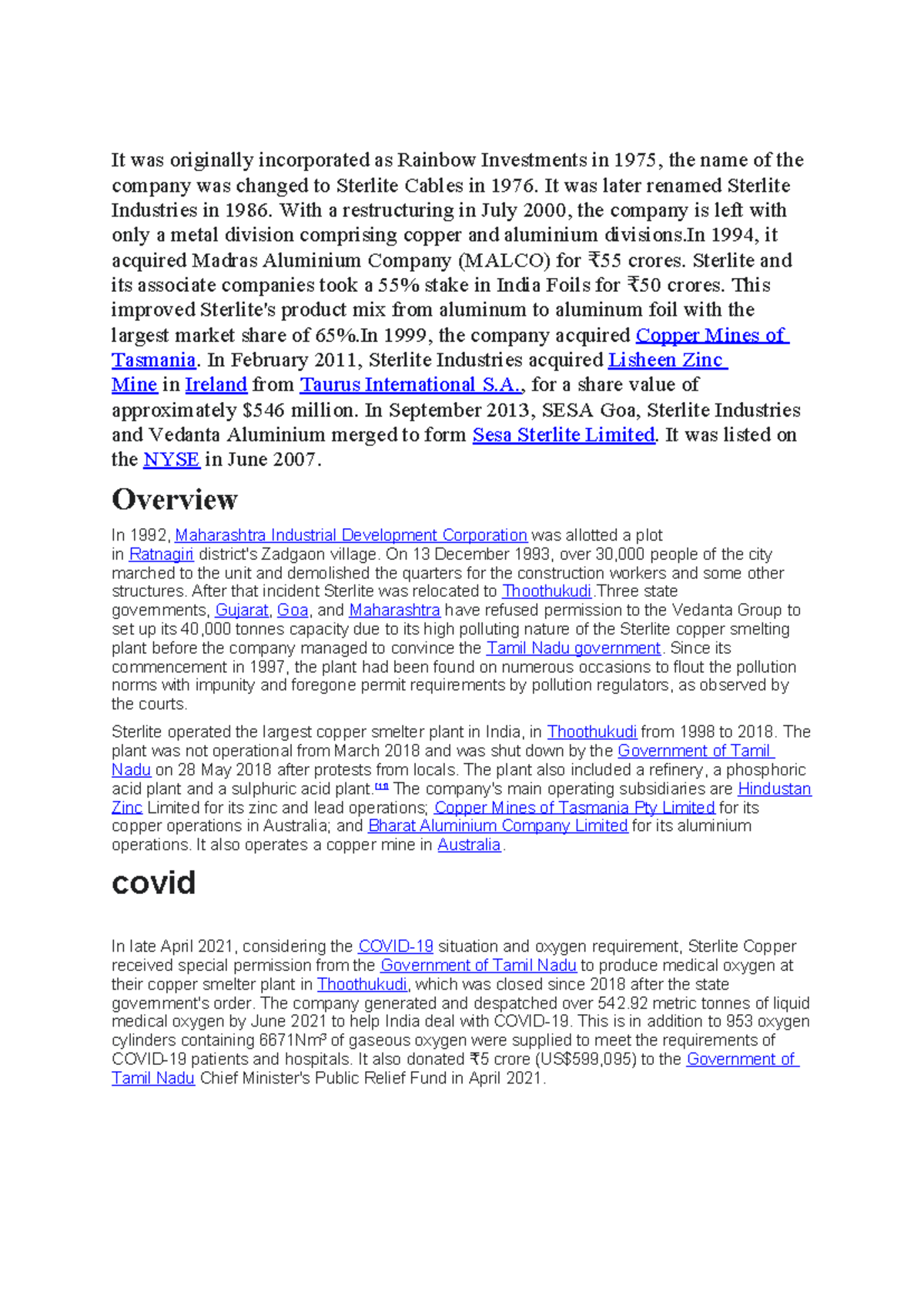 Ebe sterlite - Summary MBA, Human Resource - It was originally ...