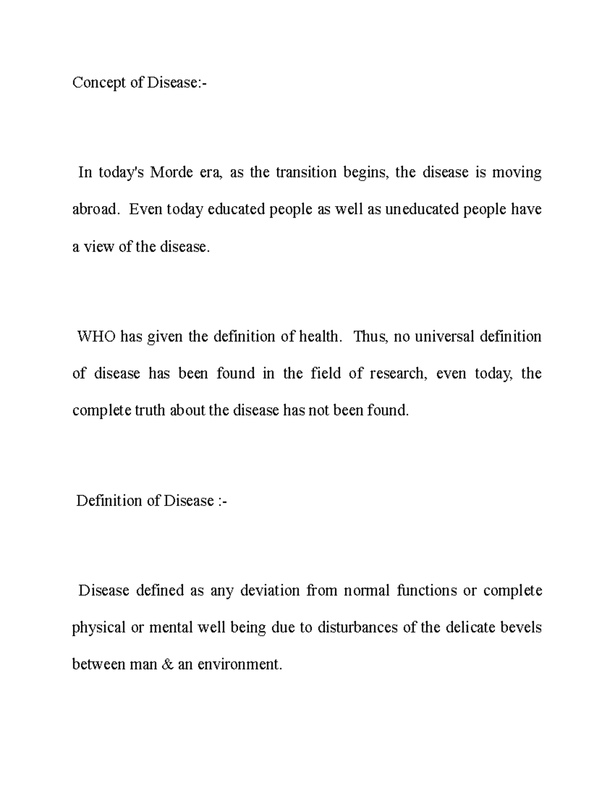 Concept of Disease - rhn - Concept of Disease:- In today's Morde era ...