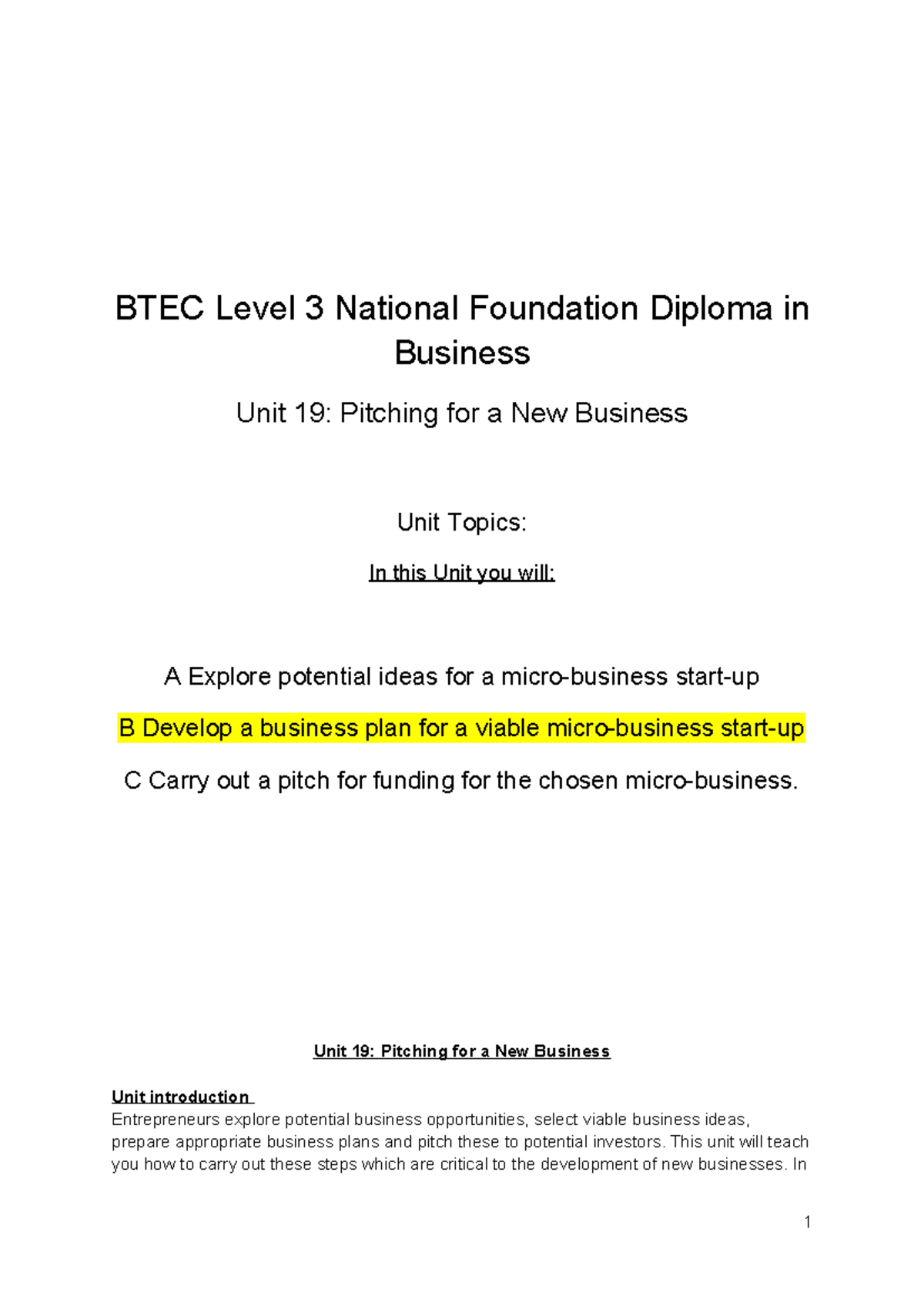 Unit-19 B-C-Workbook - BTEC Level 3 National Foundation Diploma in ...