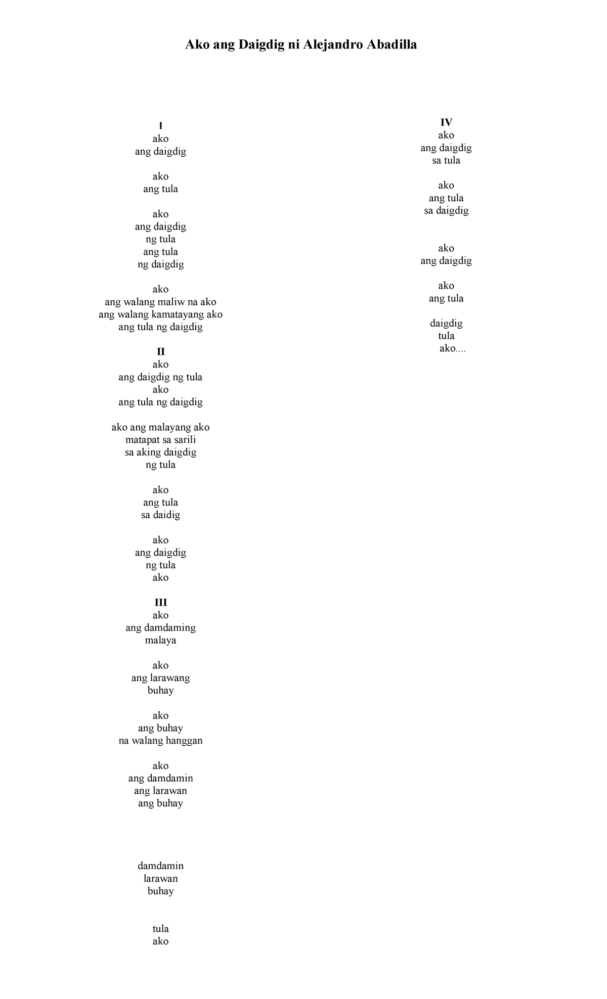 Ako ang daigdig ni Alejandro abadilla - Ako ang Daigdig ni Alejandro Abadilla I ako ang daigdig ...
