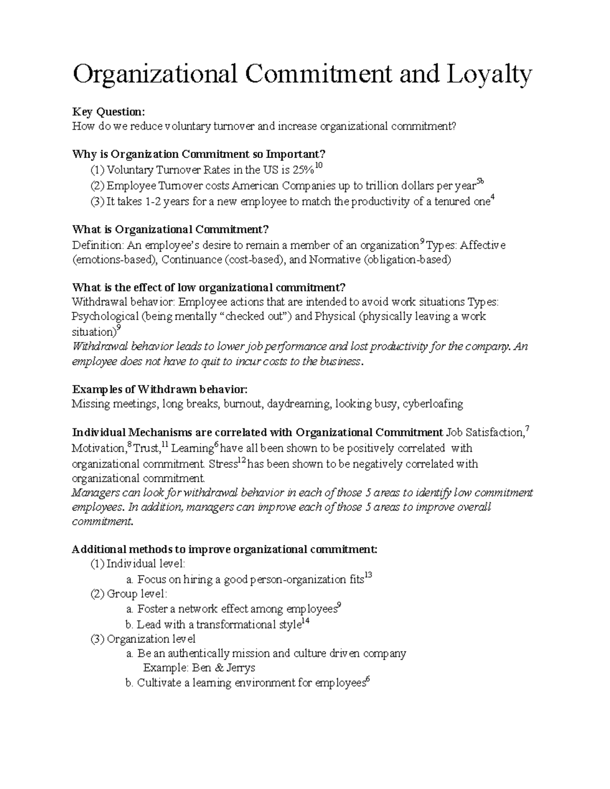 Organizational Commitment and Loyalty notes - Organizational Commitment ...