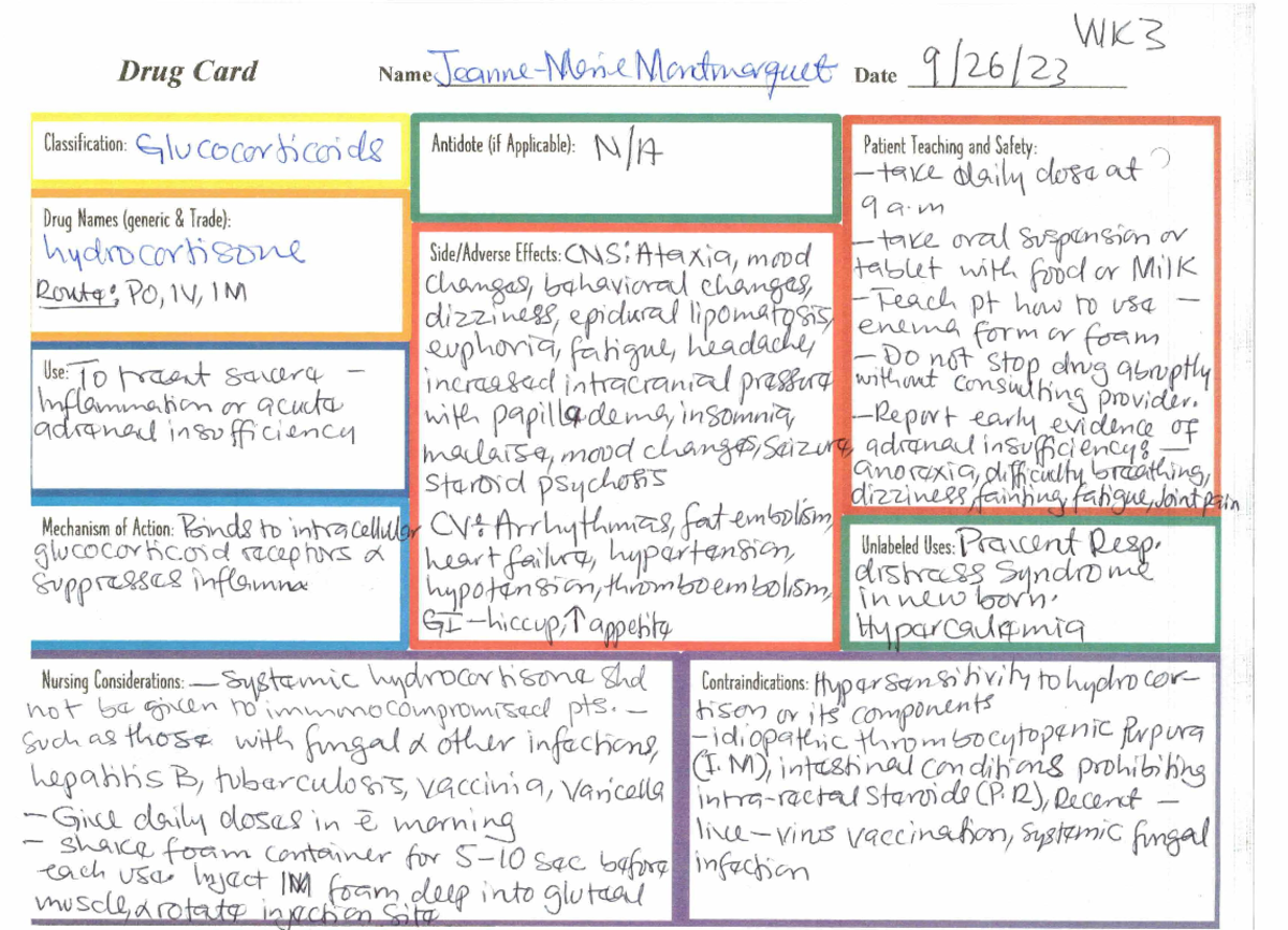 Pharmacology Drug Cards 6 - NSG 124 - Studocu