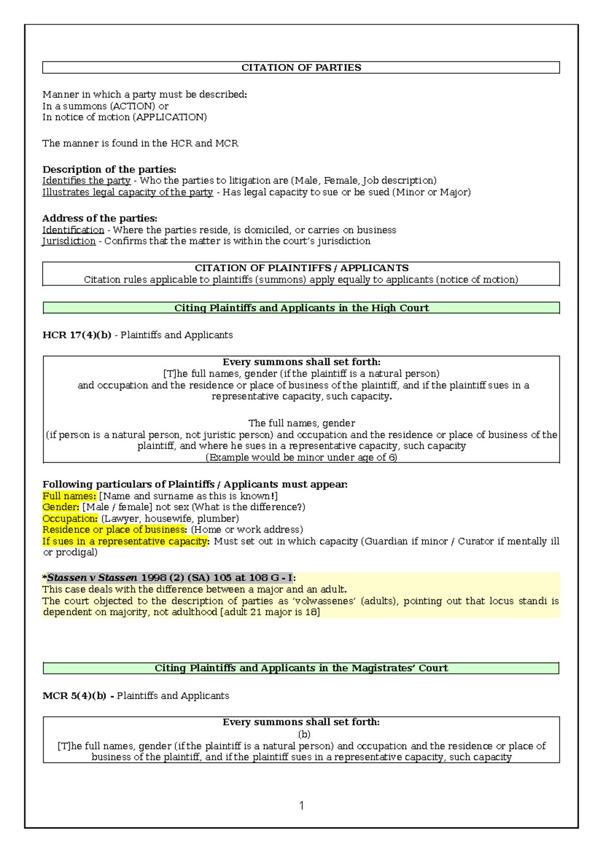 Topic 3 - citation of parties - CITATION OF PARTIES Manner in which a ...