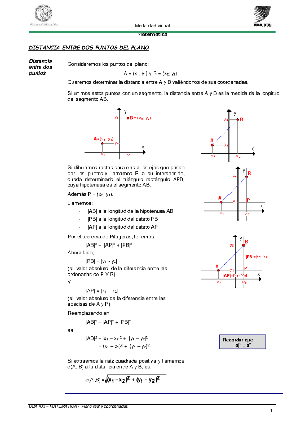 5. Distancia entre puntos - Modalidad virtual Matem·tica DISTANCIA ...