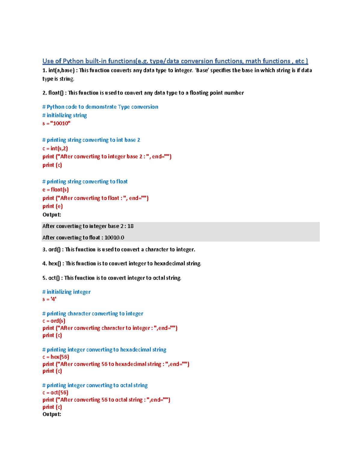 Unit-4-1 - sfgdgrs - Use of Python built-in functions(e. type/data ...