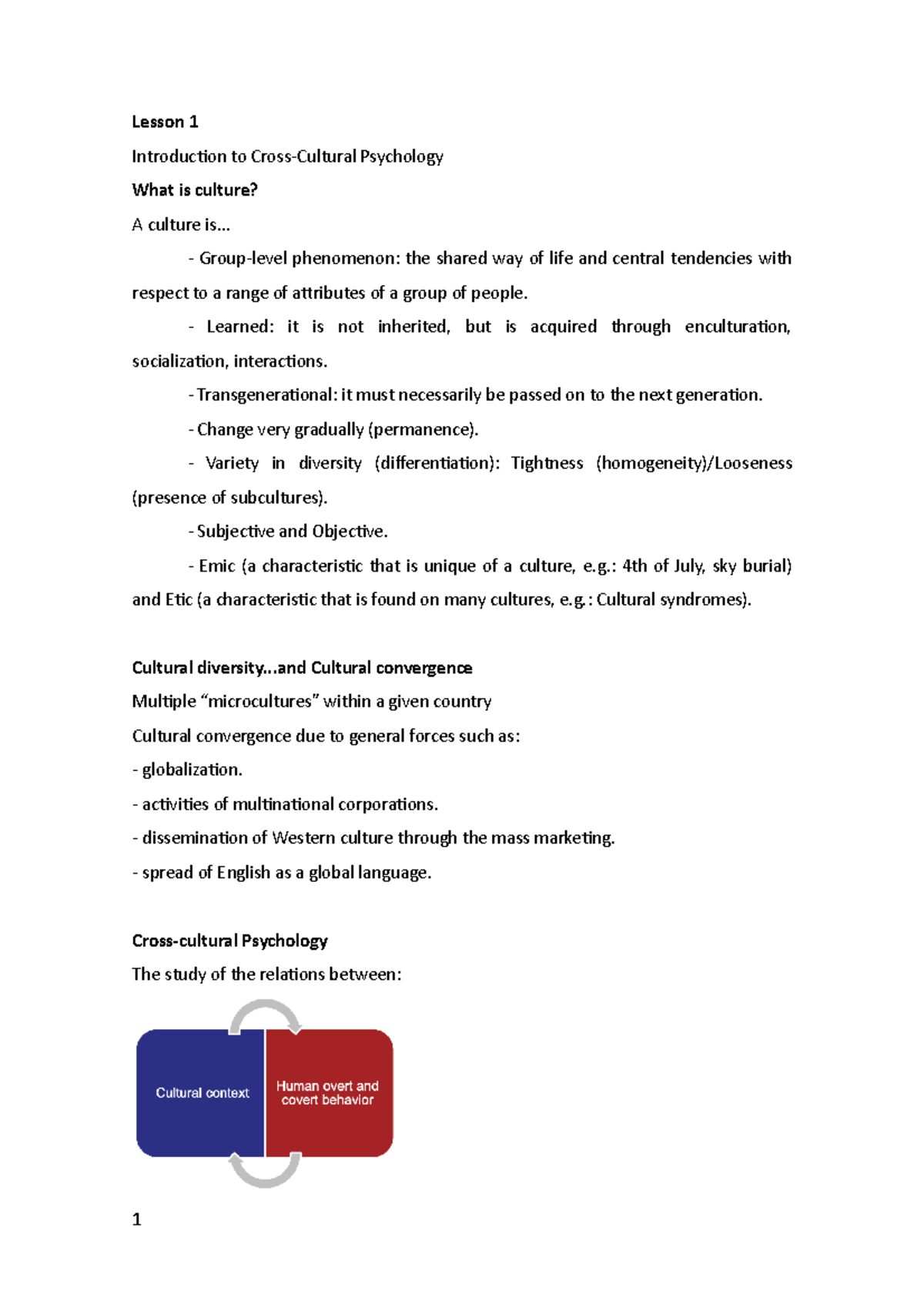 Cross Culturedocx - Lesson 1 Introduction to Cross-Cultural Psychology ...