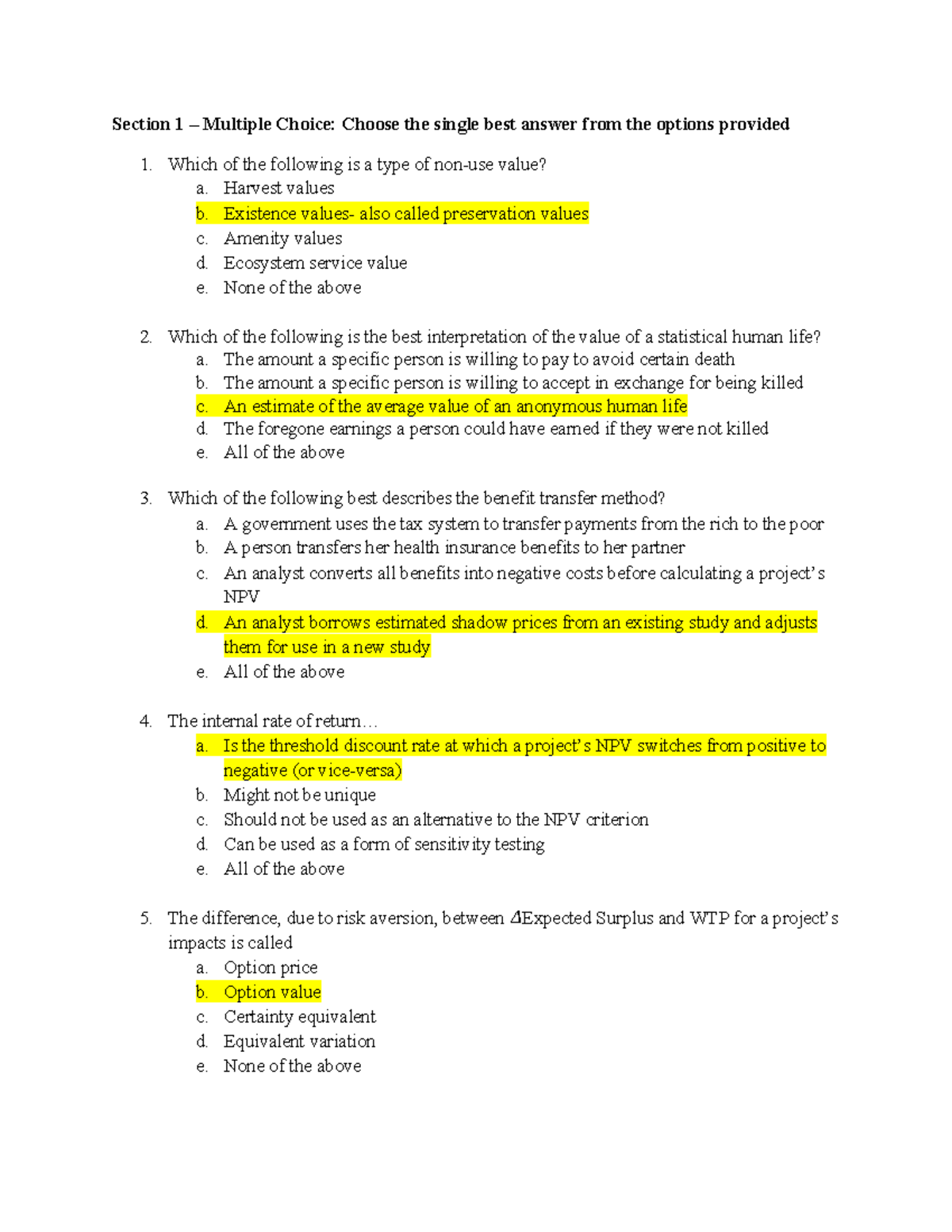 Final Exam Practice Questions 1 - Section 1 – Multiple Choice: Choose ...