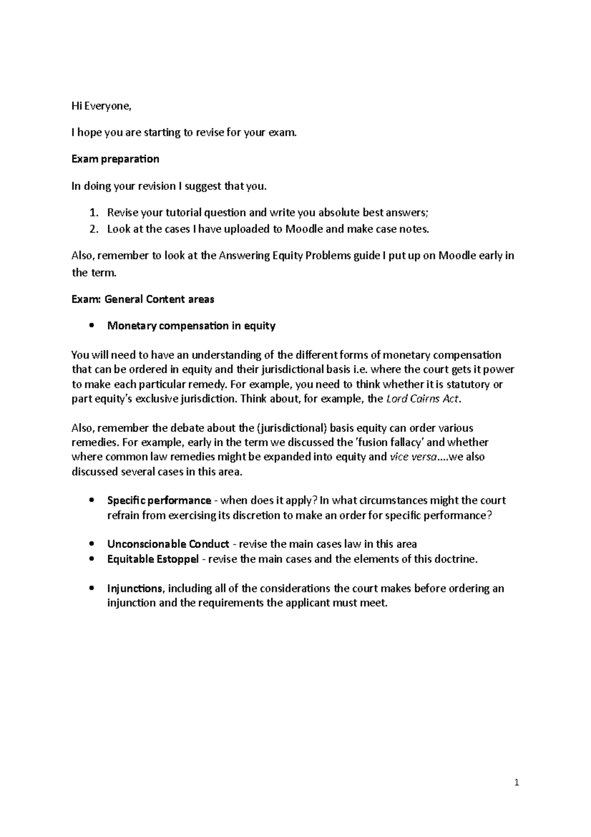 General advice Exam preparation and Exam content Equity 2019 Term 1 ...