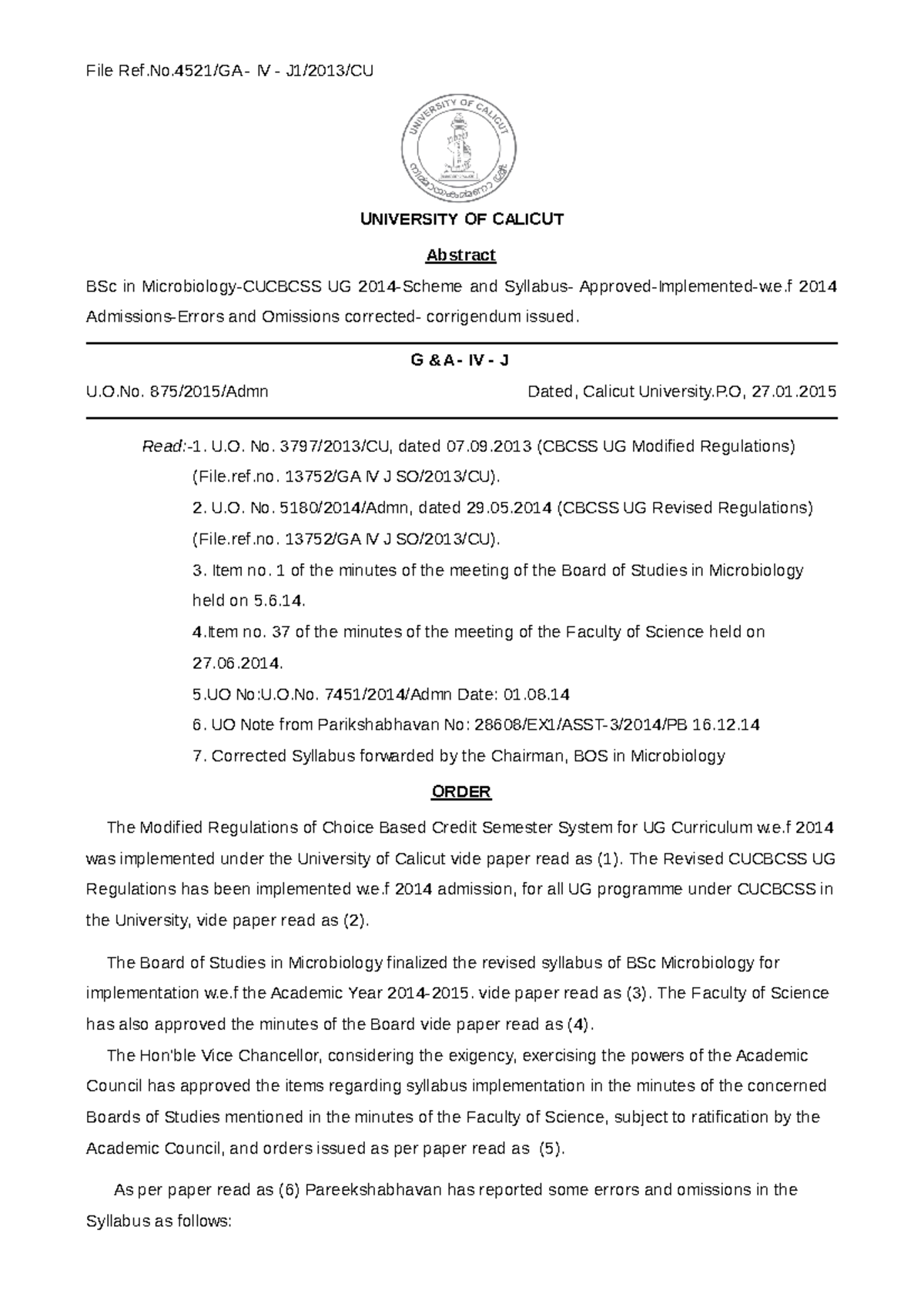 Syl498 - Syllabus of BSc Microbiology Programme under CBCSS UG ...