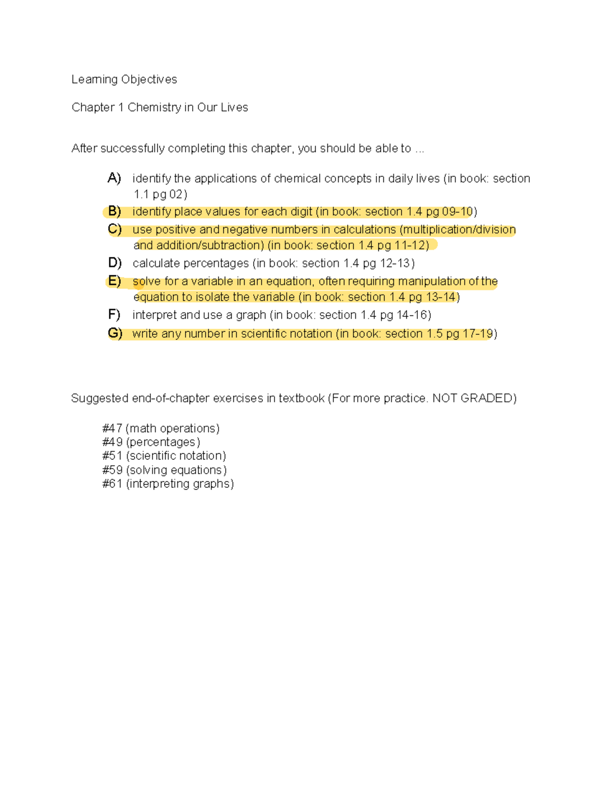 Learning Objectives Chapter 1 - .. A) identify the applications of ...