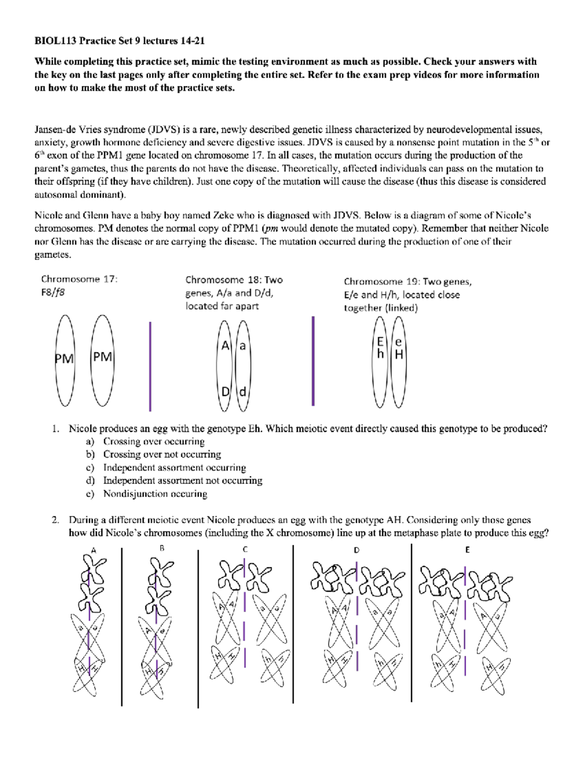 BIOL113 Practice Set 9 lectures 14-21 - Fall 2024 Intro to Cell ...