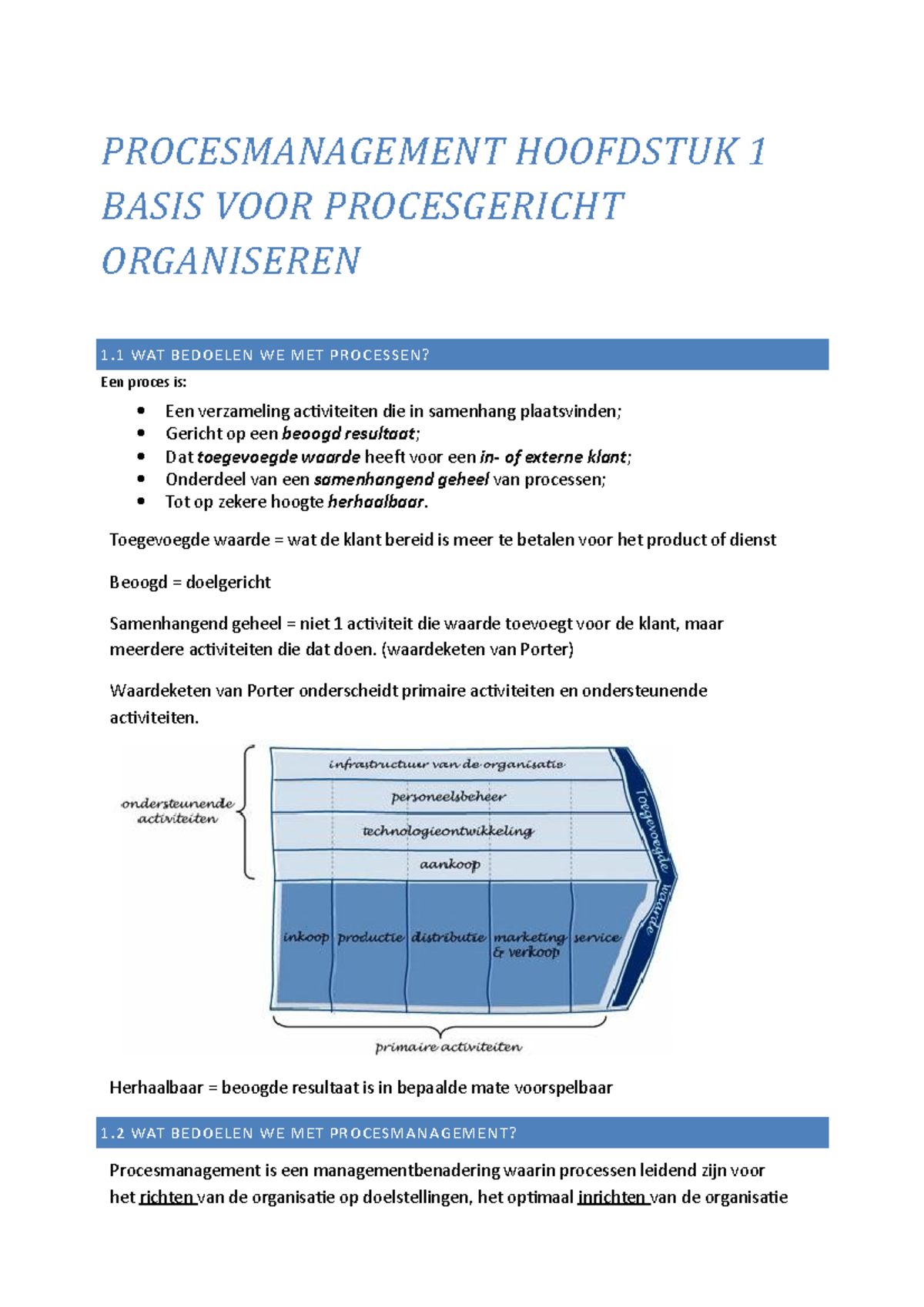 Samenvatting processen - PROCESMANAGEMENT HOOFDSTUK 1 BASIS VOOR ...