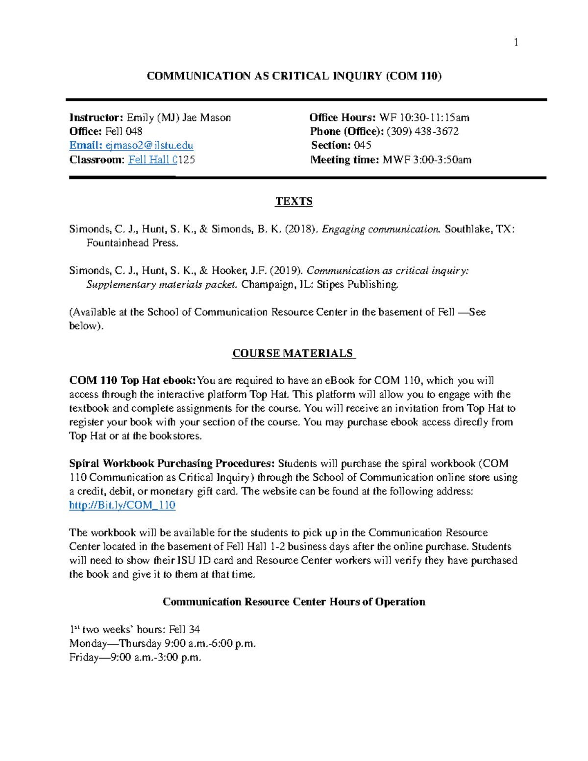 COM-110 Syllabus - COMMUNICATION AS CRITICAL INQUIRY (COM 110 ...