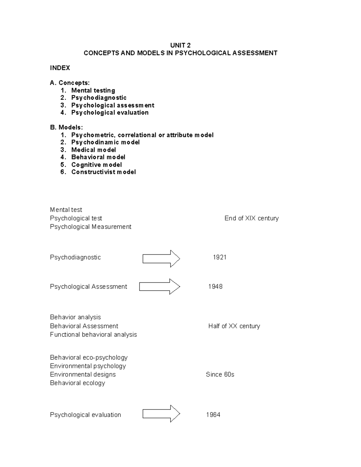 Psychological assessment, unit 2 - UNIT 2 CONCEPTS AND MODELS IN ...