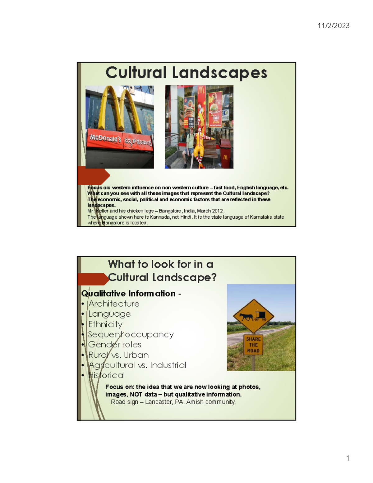 Culture landscapes day 1 - Cultural Landscapes Focus on: western ...