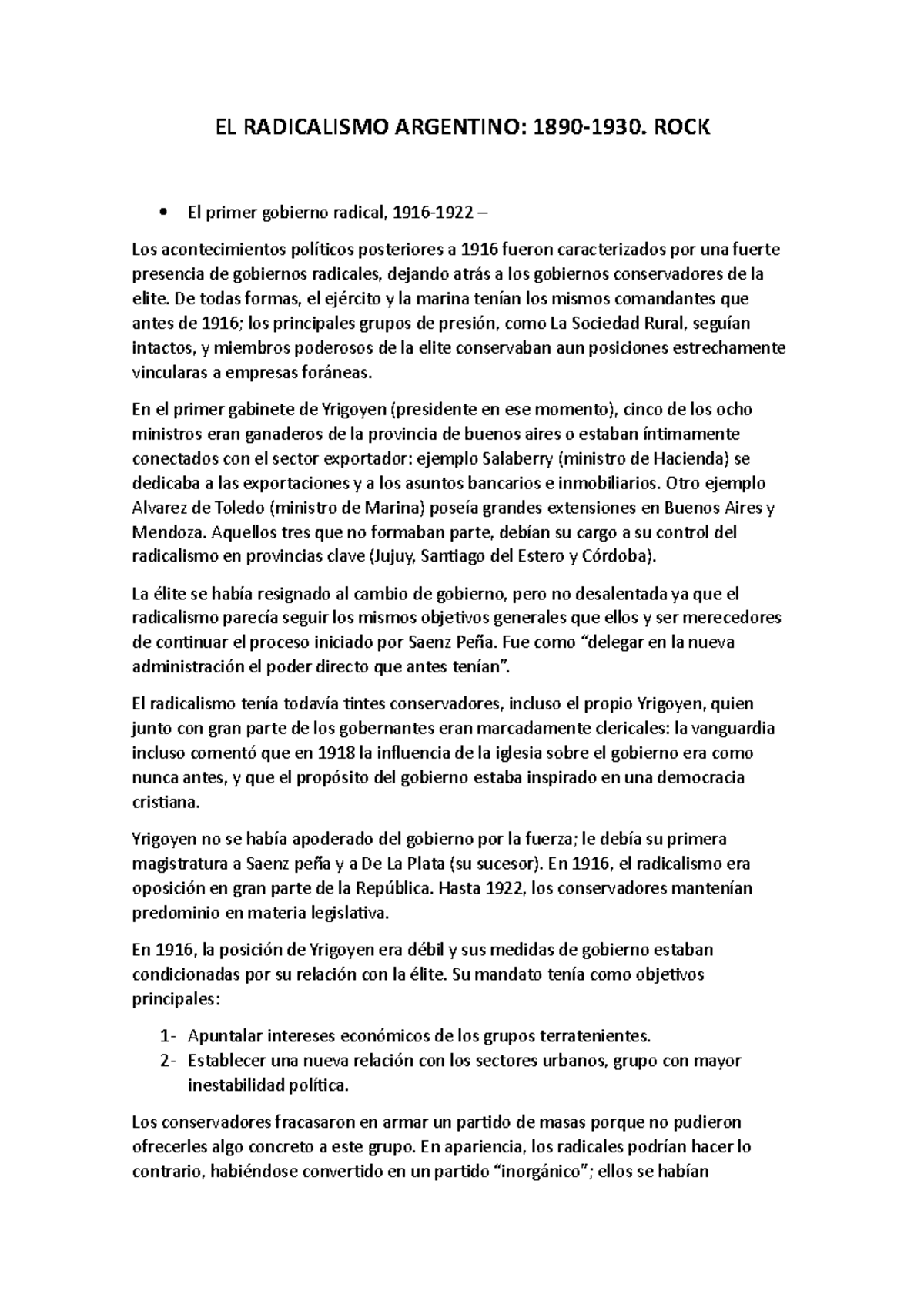 EL Radicalismo Argentino - EL RADICALISMO ARGENTINO: 1890-1930. ROCK El ...