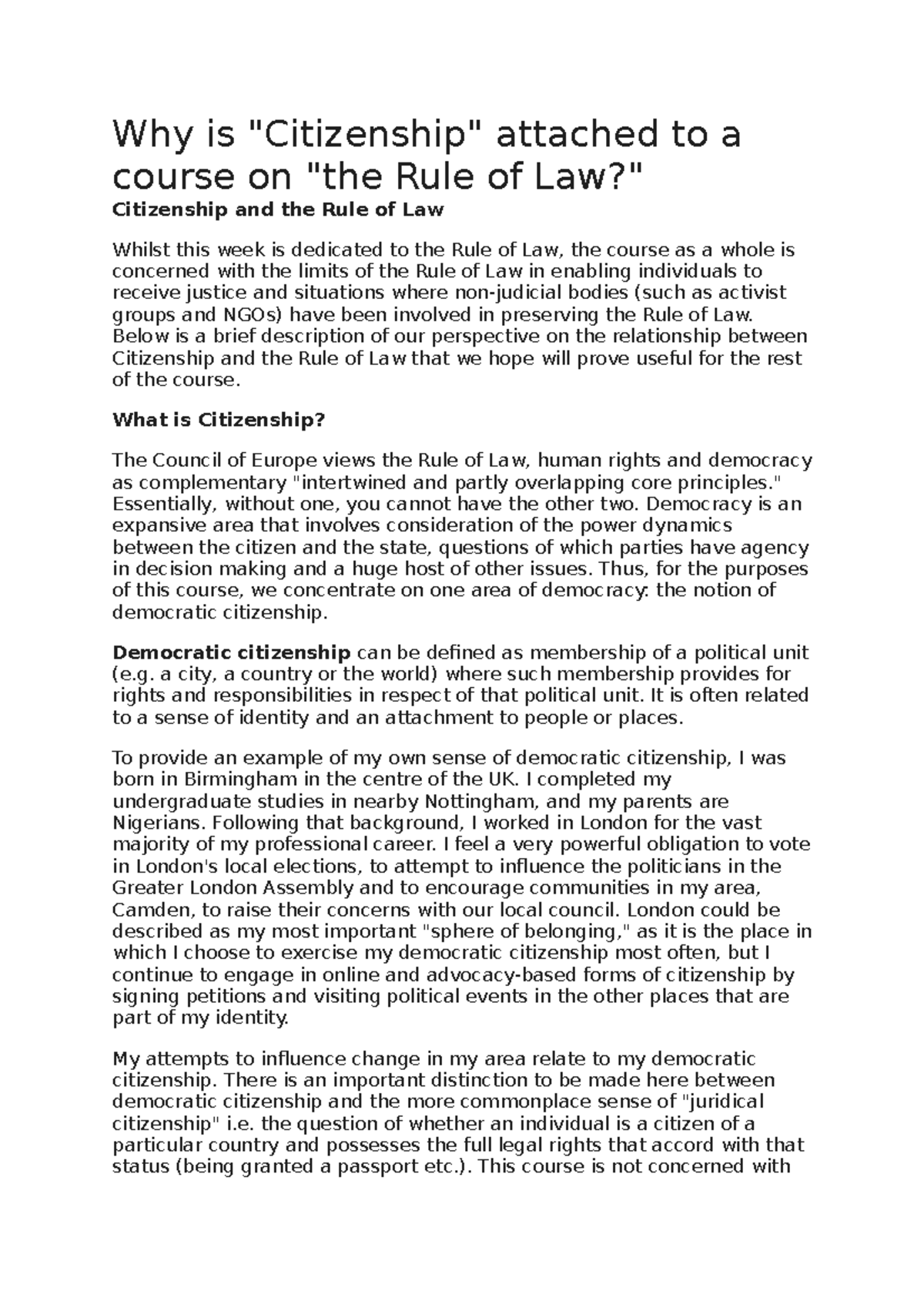 Public law cousera - Why is "Citizenship" attached to a course on "the ...