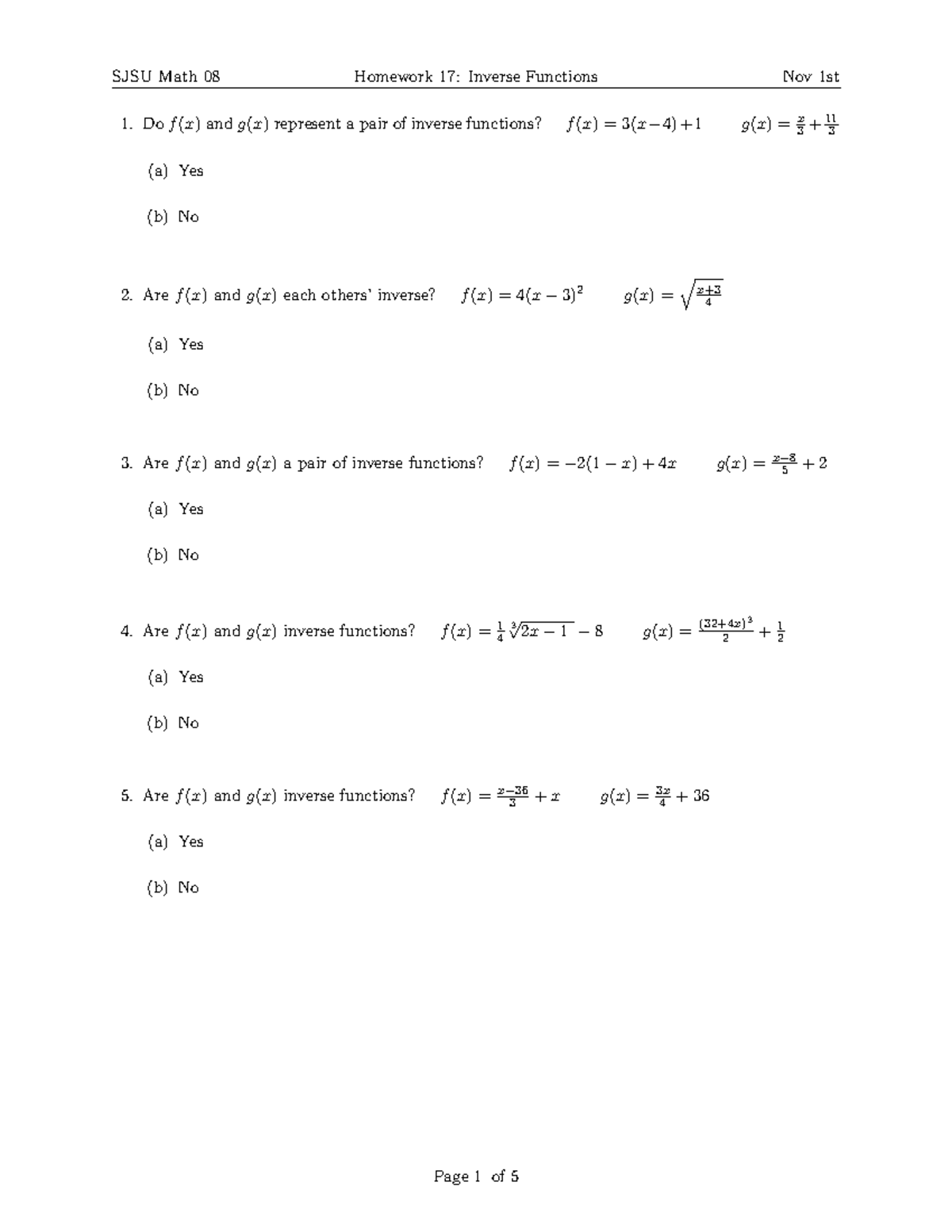 Hw 17 Inverse Functions & Fraction Word Problems - SJSU Math 08 ...