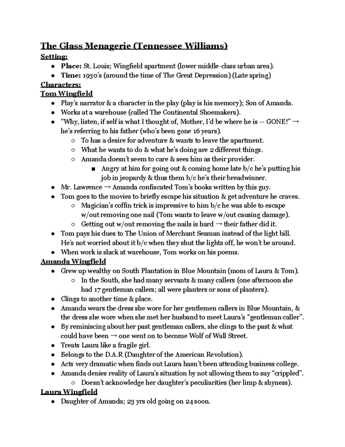 The Glass Menagerie Study Guide - The Glass Menagerie (Tennessee ...