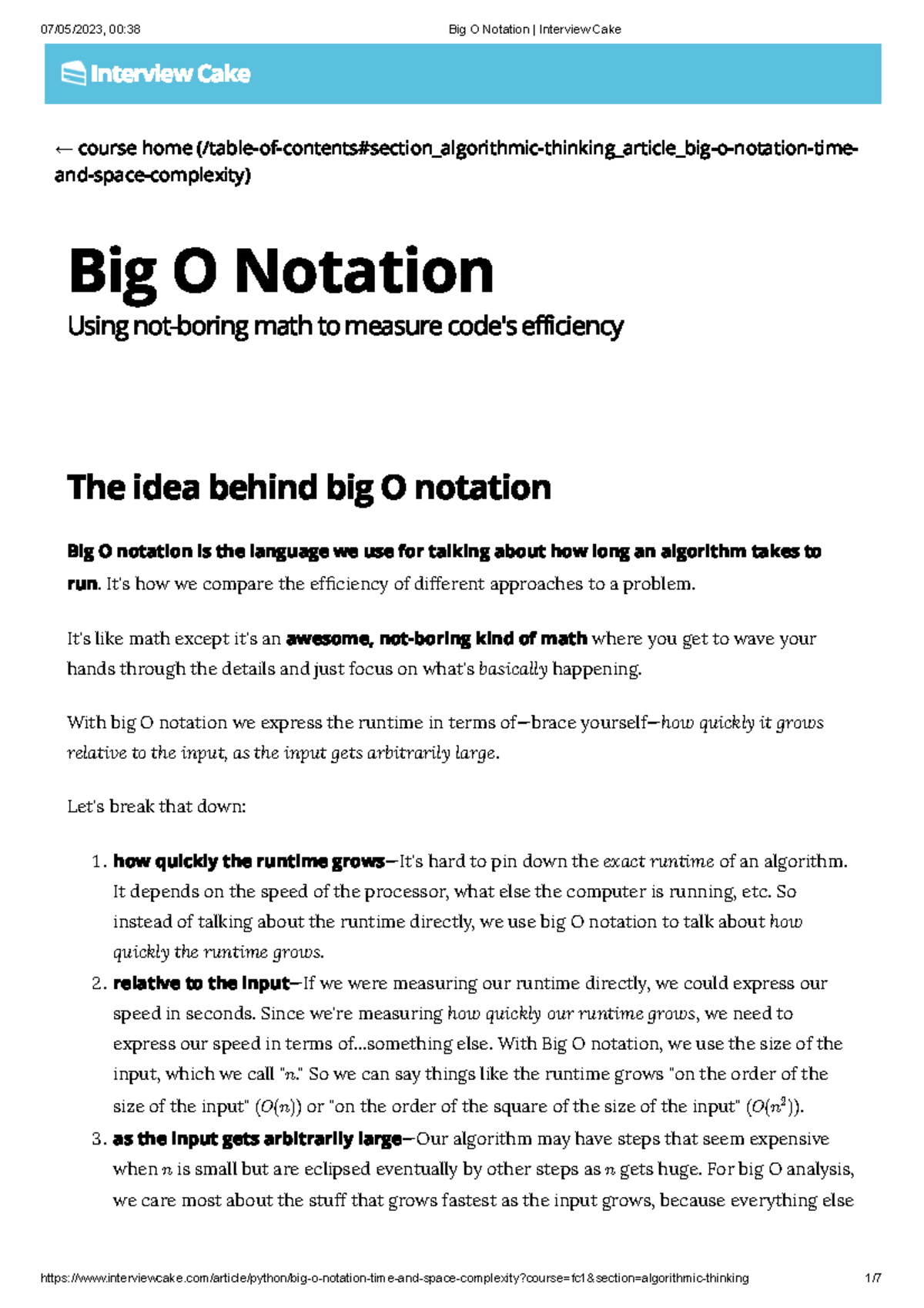 Big O Notation Interview Cake - ← course home - Studocu