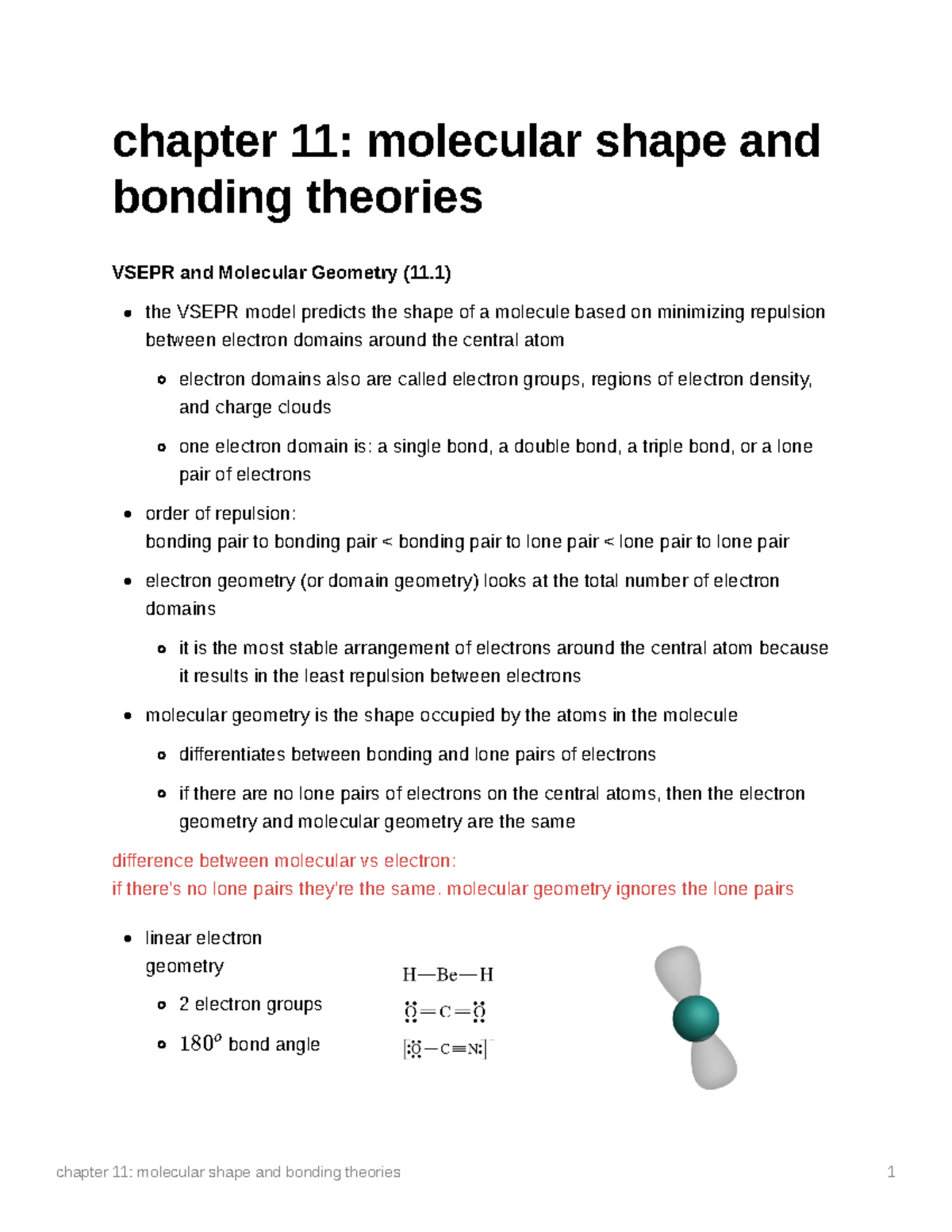 Chapter 11: Molecular Shape and Bonding Theories - chapter 11 ...