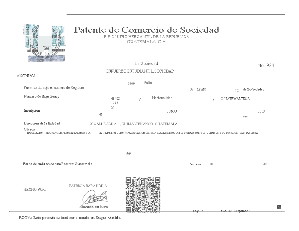 Ejemplo patente de comercio - Patente de Comercio de Sociedad R E GI ...