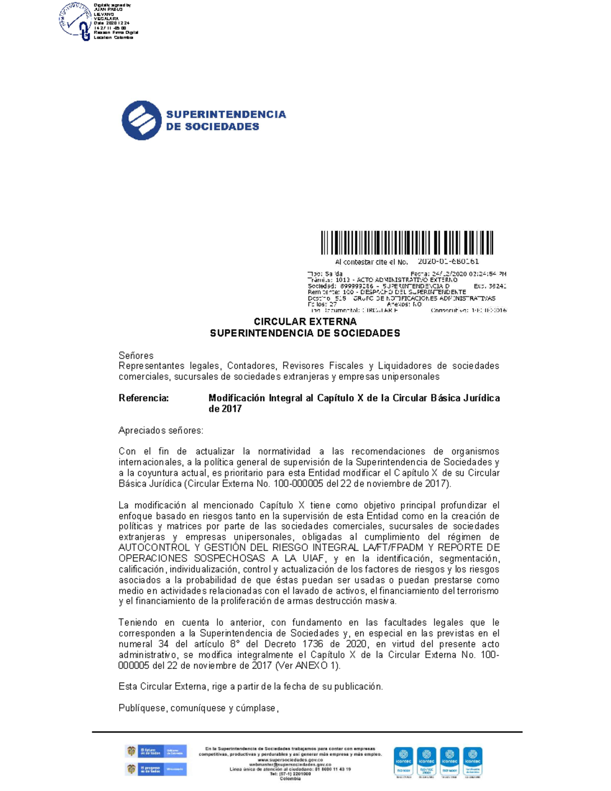 Circular 100-000016 de 24 de diciembre de 2020 SSS - CIRCULAR EXTERNA ...