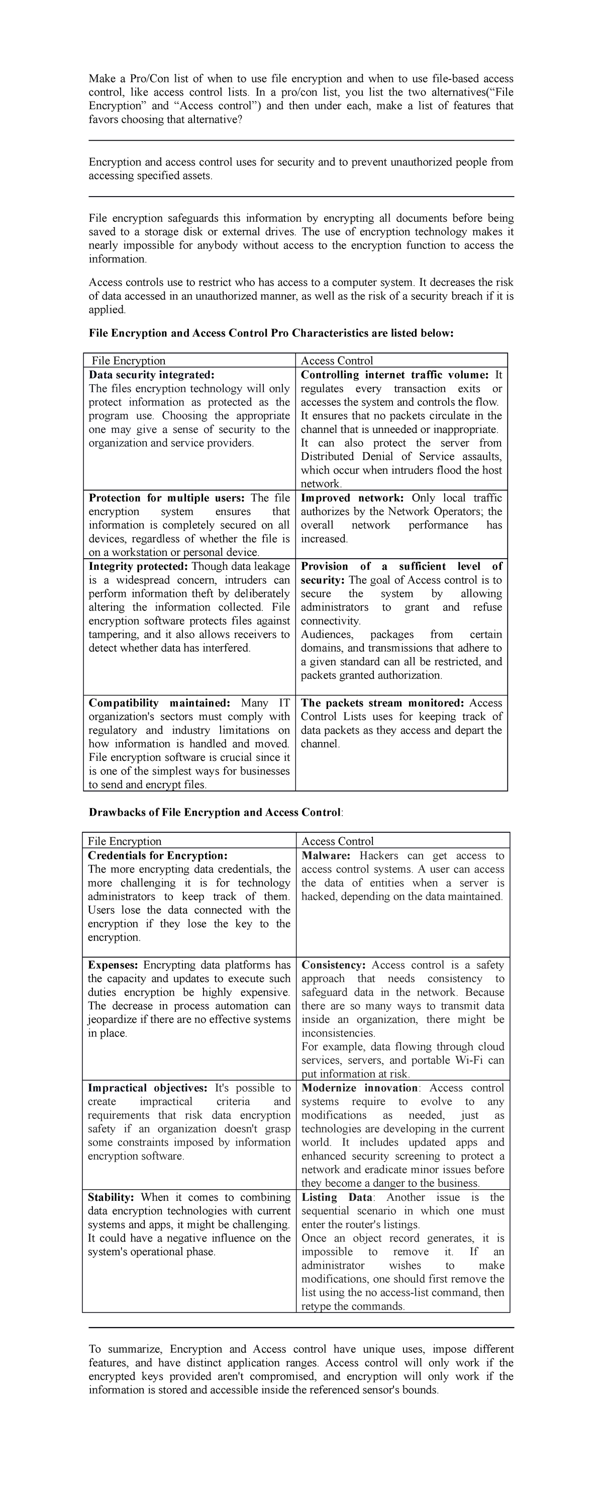 Elementary Information Security - Make a Pro/Con list of when to use ...