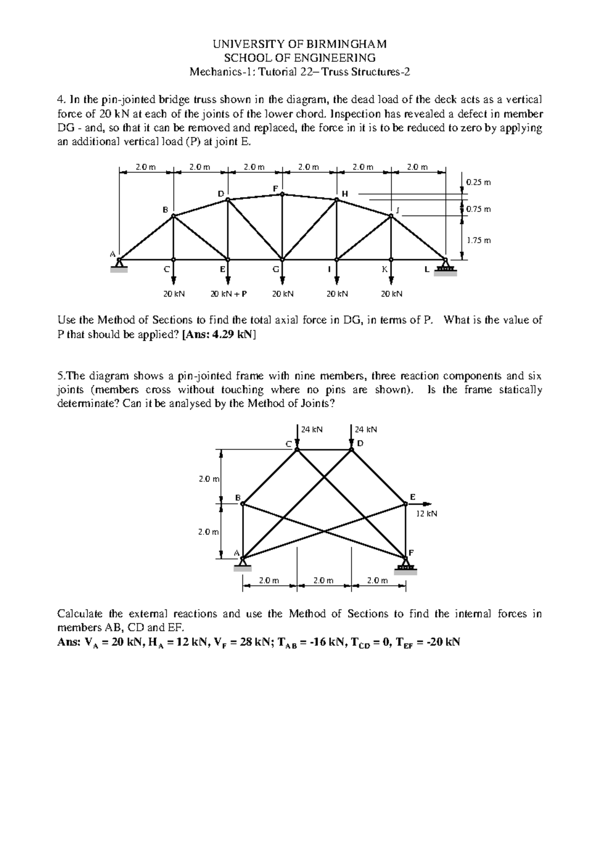Tutorial 22 - Truss structures-2 - Mechanics-1: Tutorial 22UNIVERSITY ...