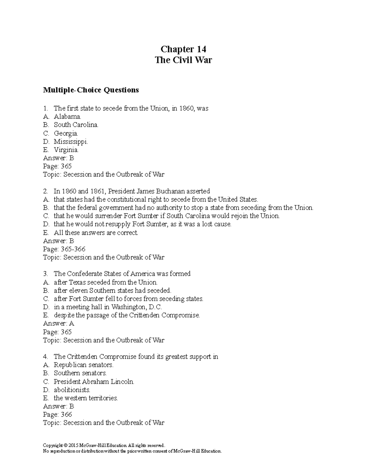 Brinkley 15 tb ch14 - hello - Chapter 14 The Civil War Multiple-Choice ...