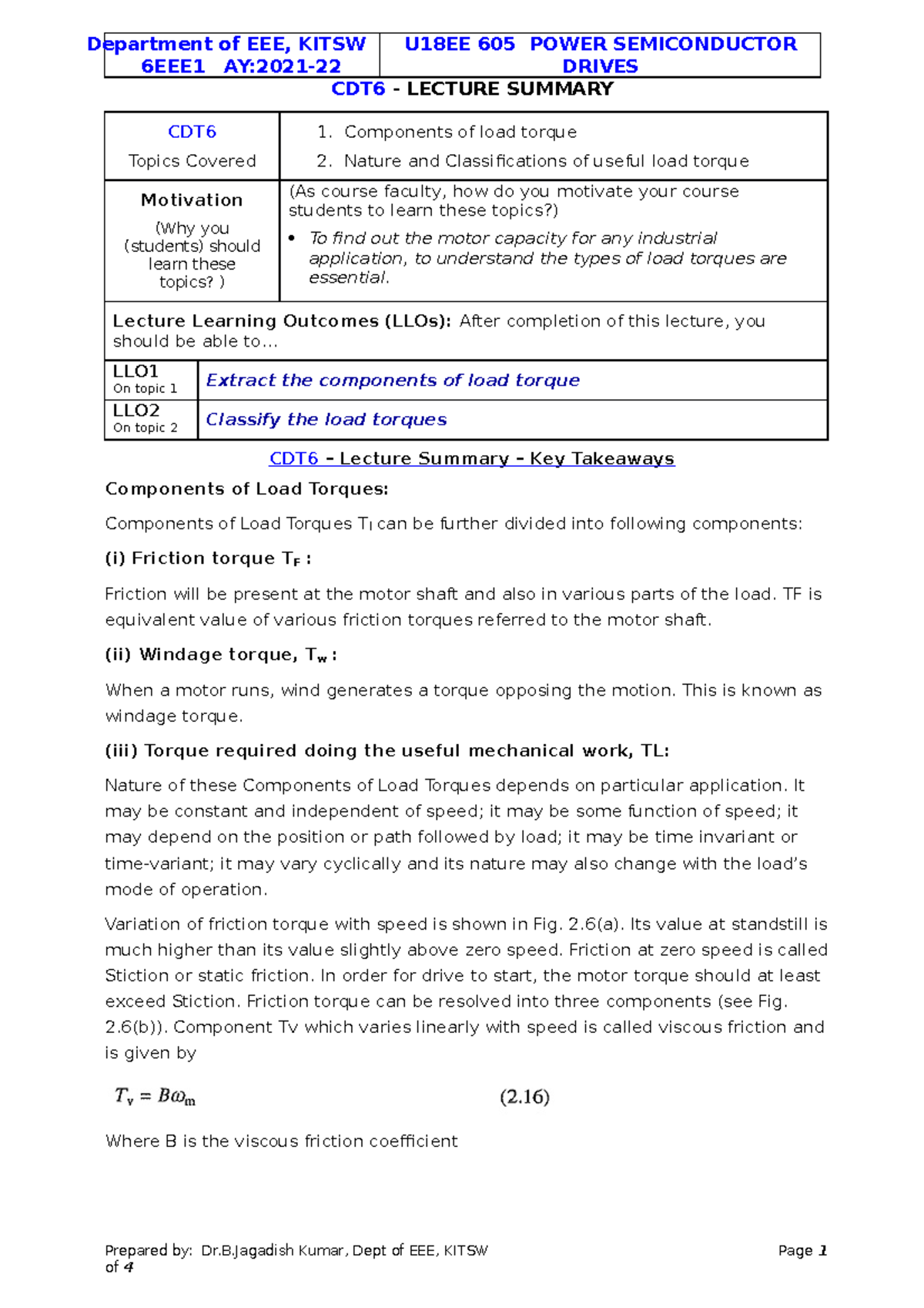 Nature and Classifications of useful load torque - 6EEE1 AY:2021 ...