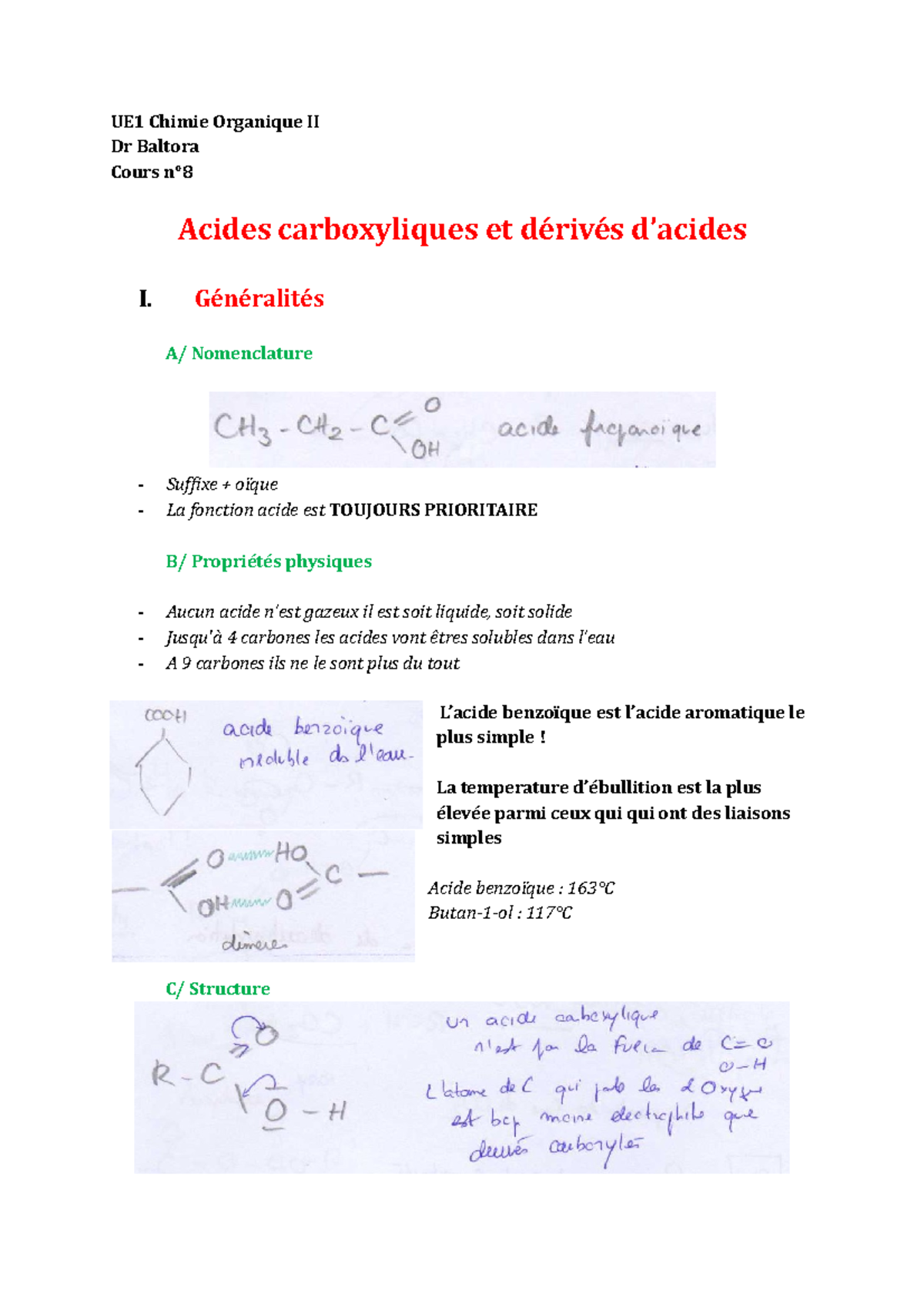 8. Acides carboxyliques et dérivés d'acide - UE1 Chimie Organique II Dr ...
