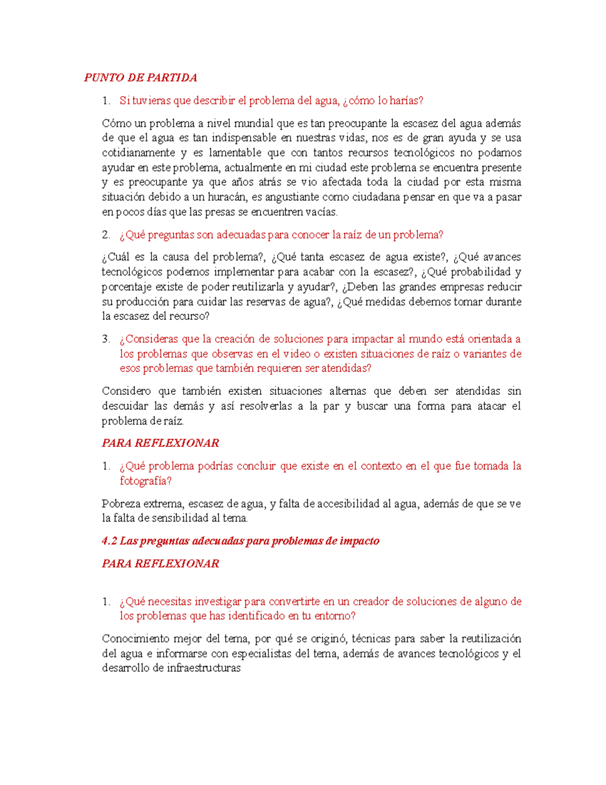 Diario de reflexiones. UNIDAD 4 - PUNTO DE PARTIDA Si tuvieras que describir el problema del ...