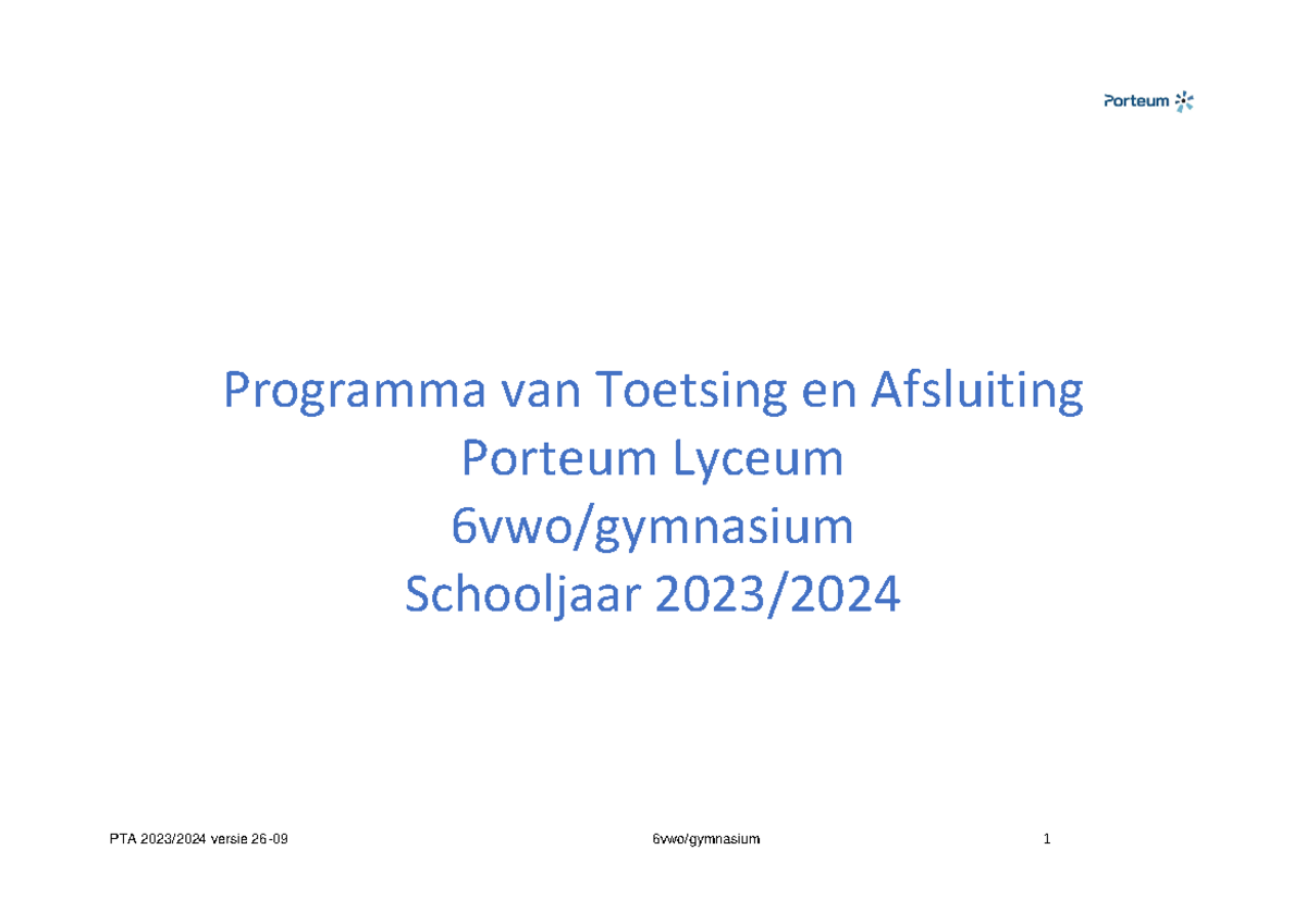 PTAs Porteum Lyceum 6 vwo gymnasium 2023 2024 versie 26 09 - Programma ...