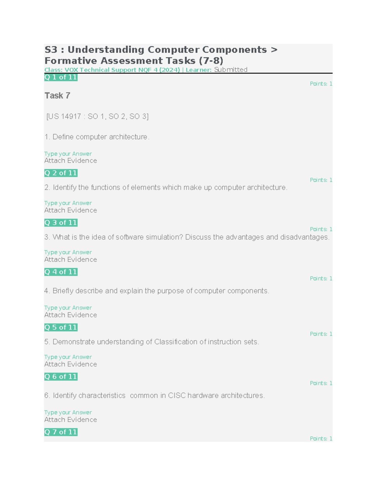 Understanding Computer Components Formative Assessment Tasks 7 8 Define Computer Architecture