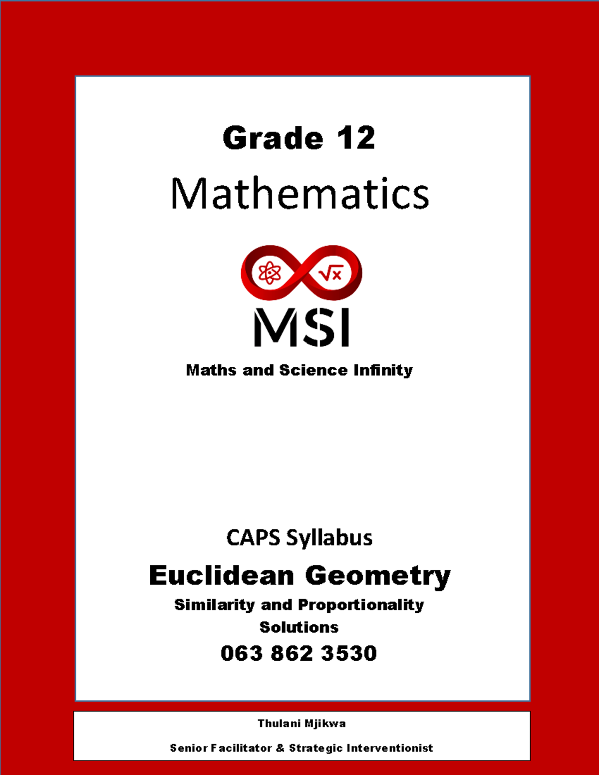 Similarity and Proportionality Revision Booklet Solutions - Grade 12 ...